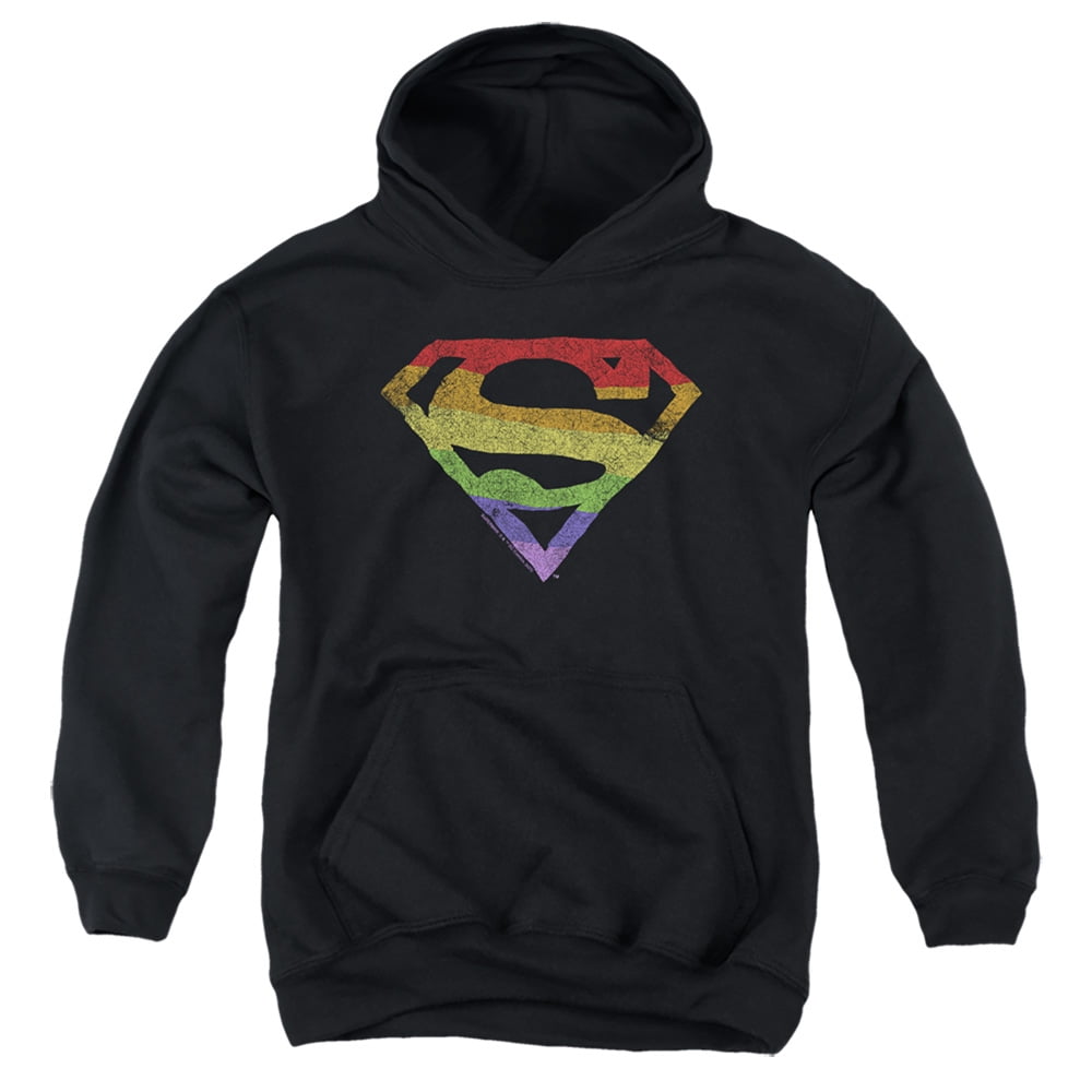 Superman Rough Rainbow Logo Kids Pull-Over Hoodie (Small) for Youth ...
