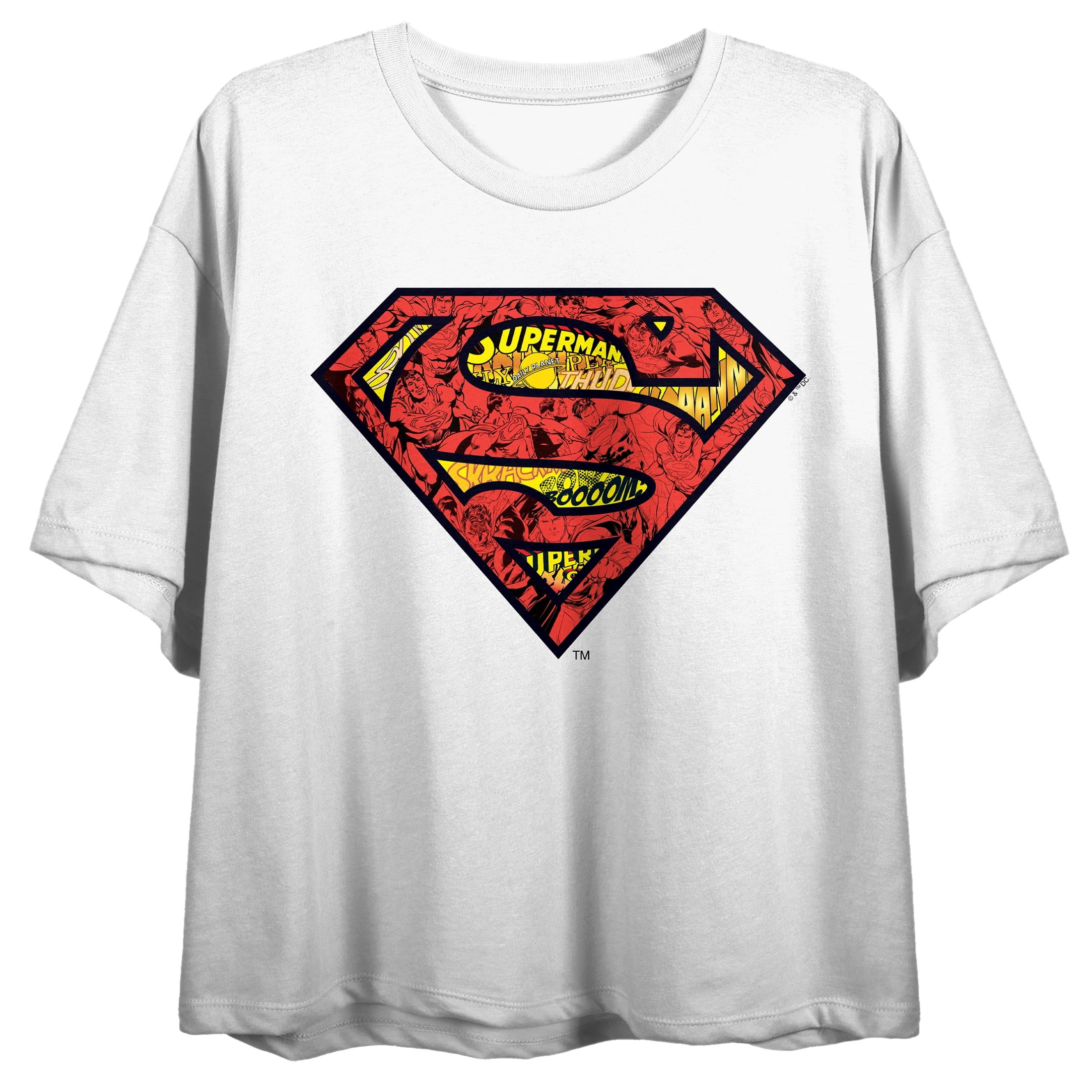 Superman S Logo Women's White Crew Neck Short Sleeve Crop Top-Large ...