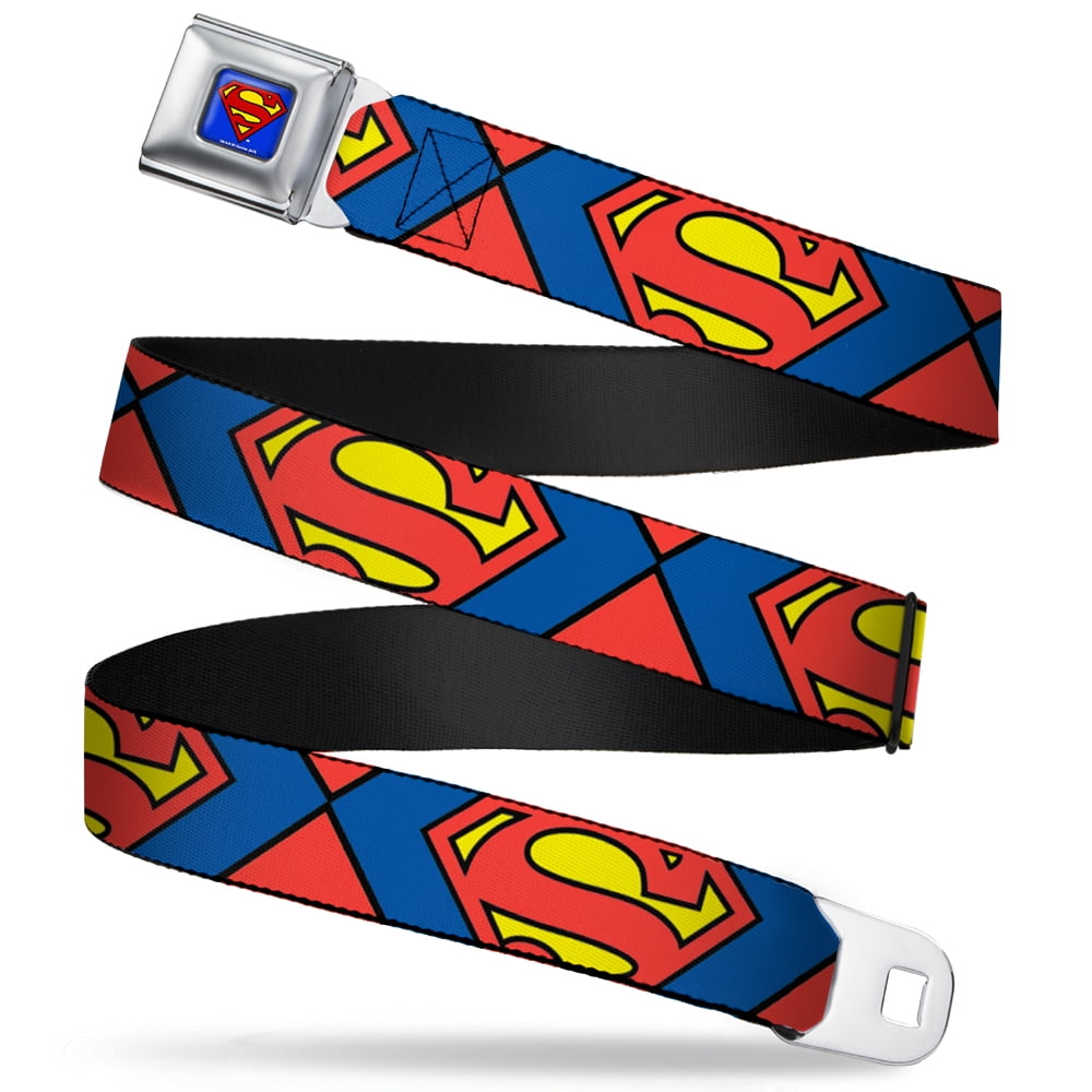 DC Comics Belt, Seatbelt Buckle Belt, Superman Shield Close Up Blue Red ...