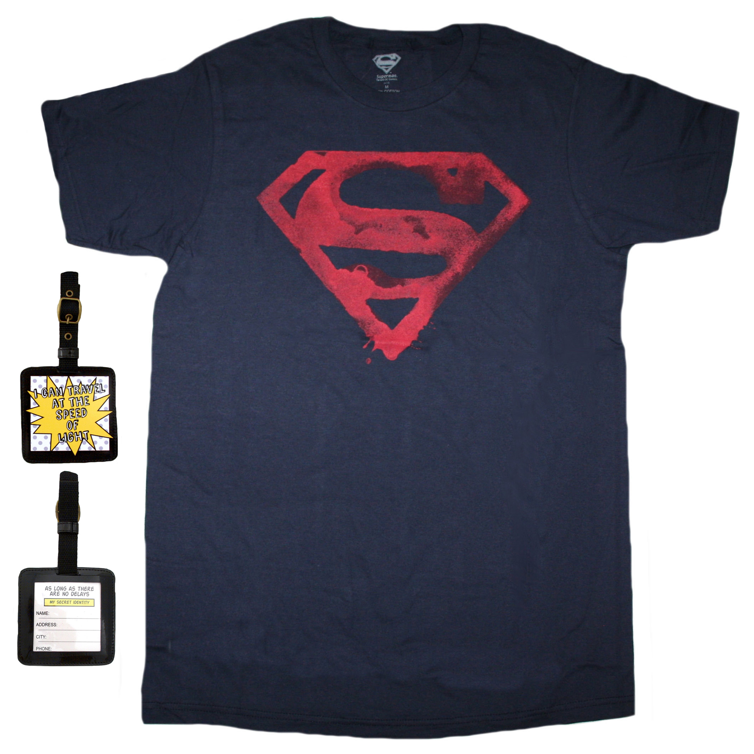 Superman Shield Logo Men's T-Shirt and Luggage Tag Multi-Pack Superman ...