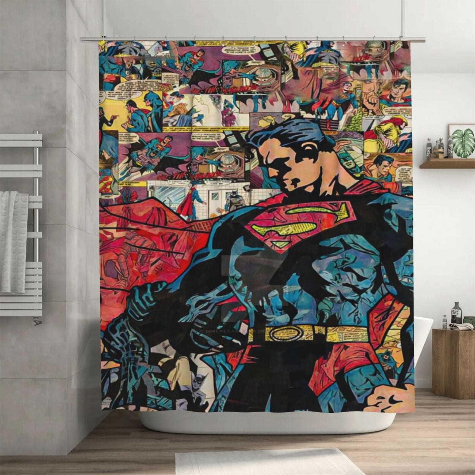 Superman Shower Curtain for Bathroom, Funny Cartoon Waterproof Fabric ...