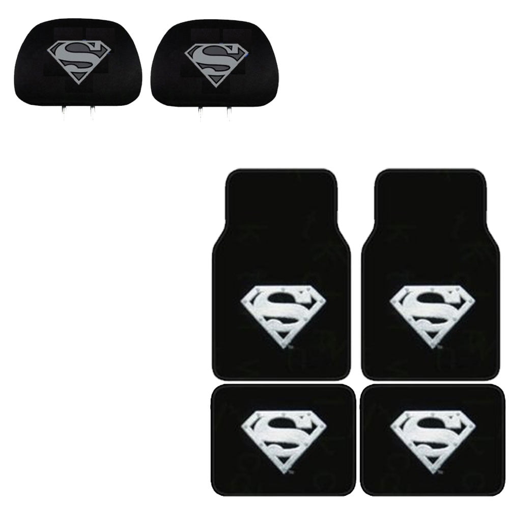 Superman Silver Shield Logo 4 Pc Carpet Floor Mats And 2 Head Rest ...