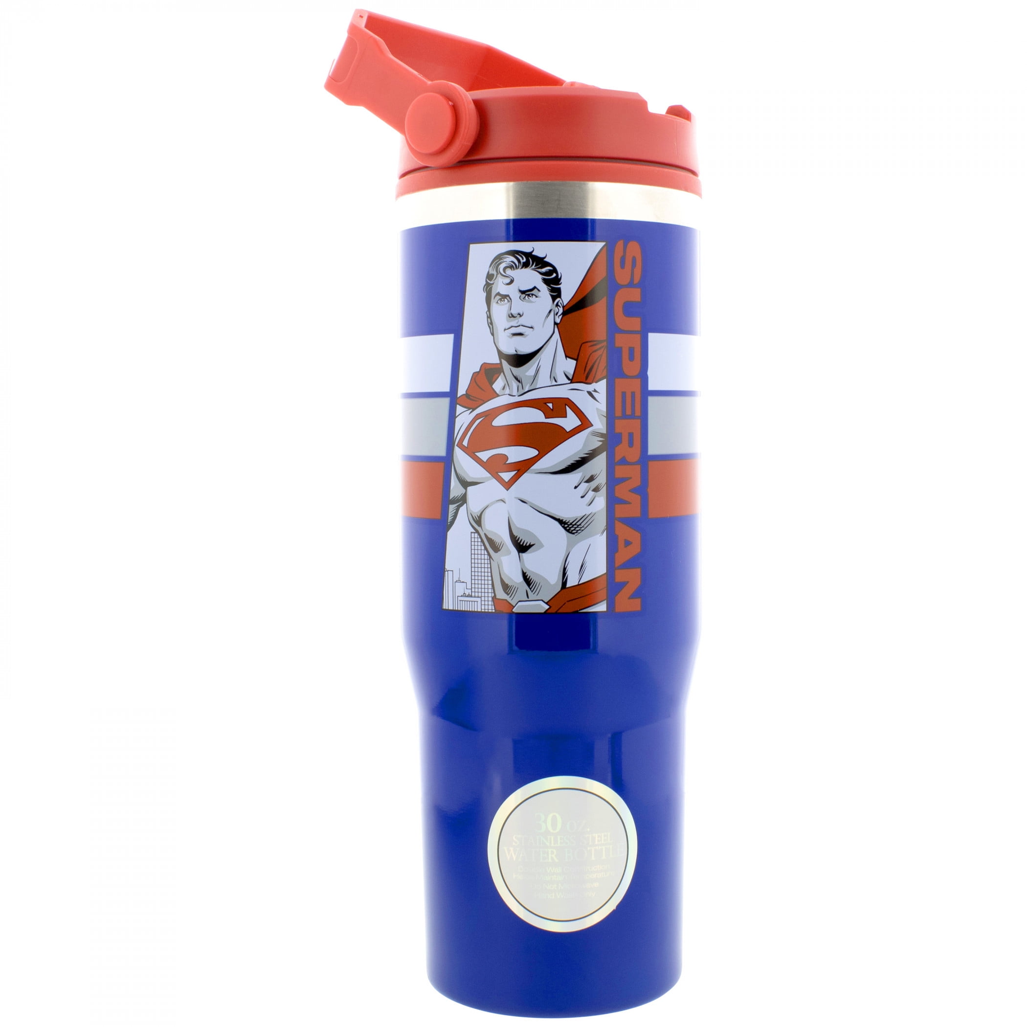 Superman 893563 30 oz Striped Panel Stainless Steel Water Bottle ...