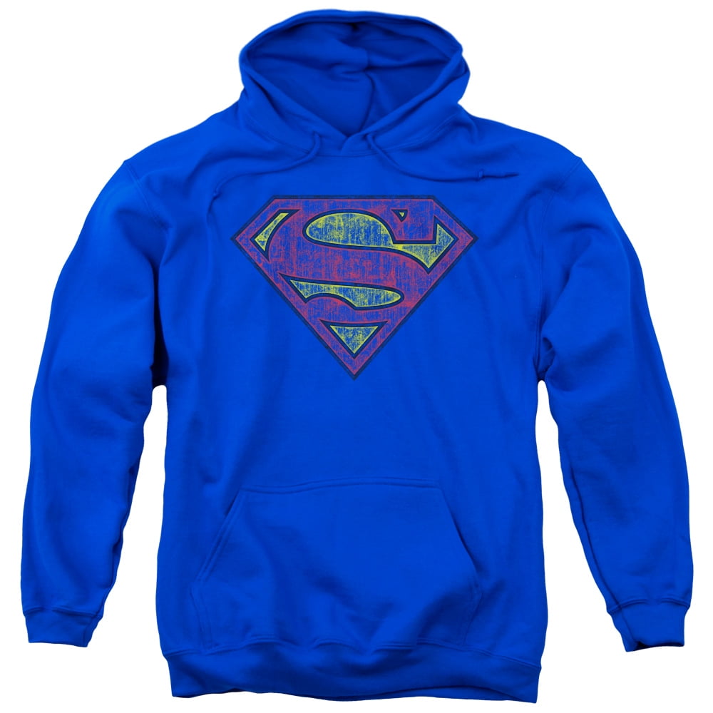 Superman Tattered Shield Adult Pullover Hoodie Sweatshirt Royal Blue ...