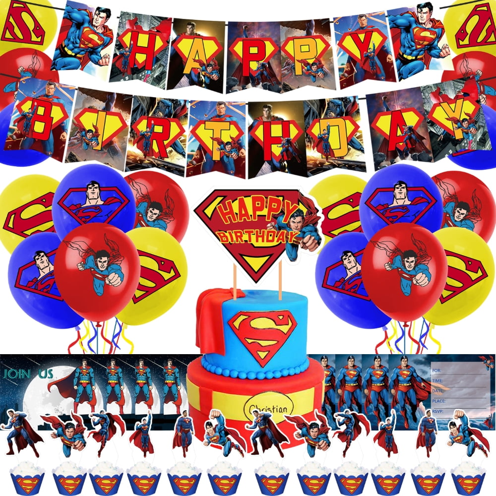 Superman Theme Cartoon style Birthday Decoration Kits，Party Supplies ...