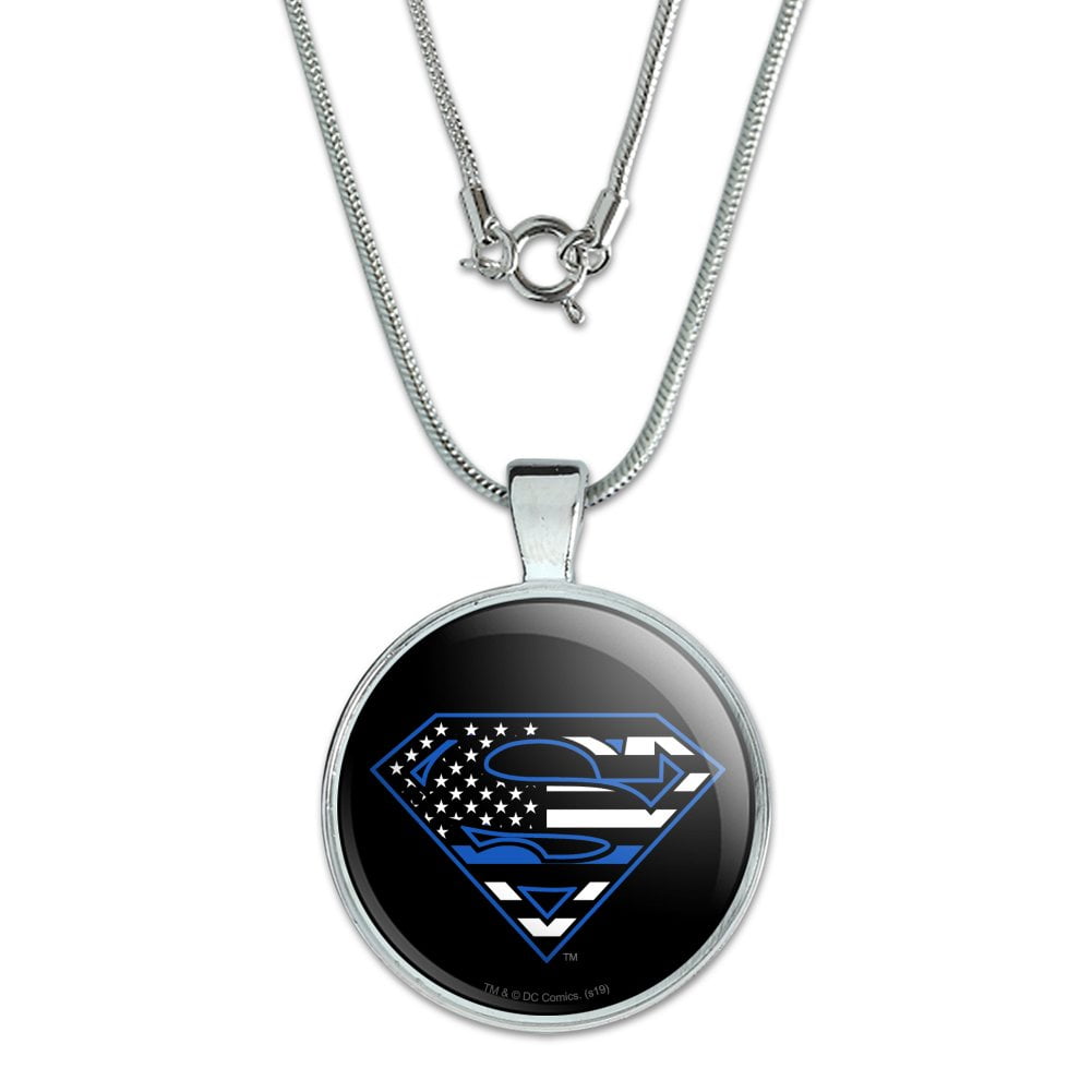 Superman Thin Blue Line Flag Shield Logo 1" Pendant with Sterling ...