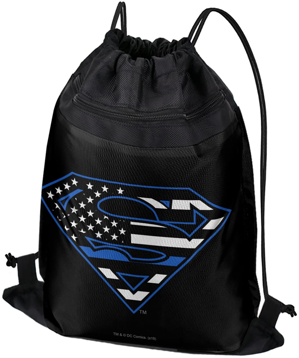 Superman Thin Blue Line Flag Shield Logo Drawstring Backpack Sports Bag ...