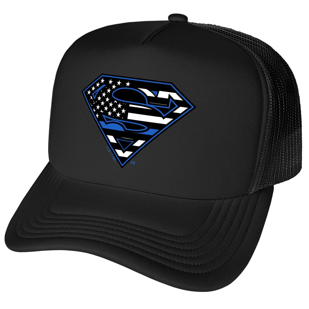 Superman Thin Blue Line Flag Shield Logo Foam Snapback Trucker Hat ...