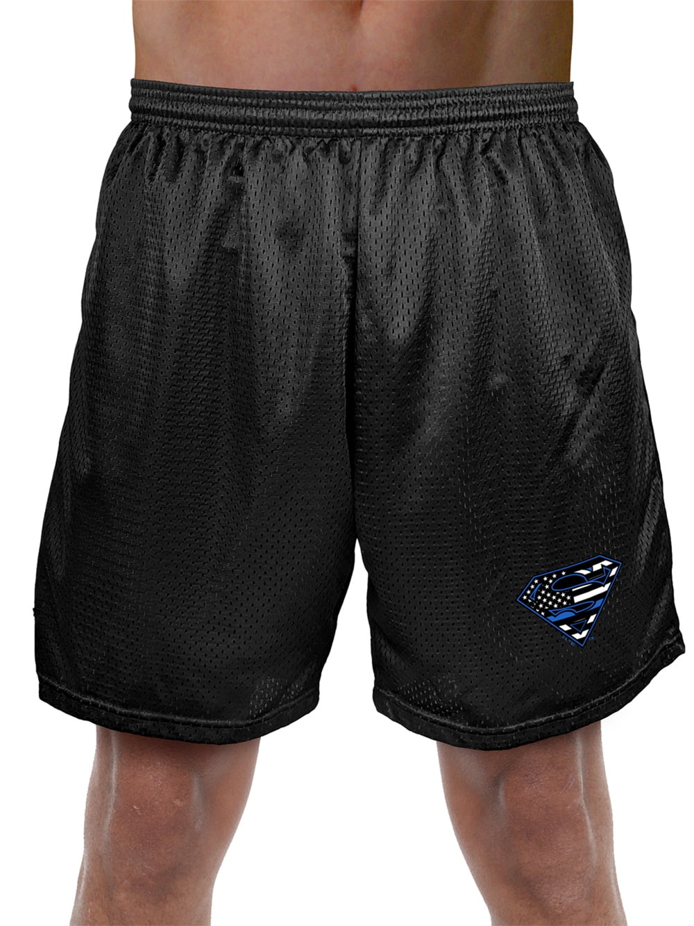 Superman Thin Blue Line Flag Shield Logo Mens Lined Mesh Shorts, Black ...