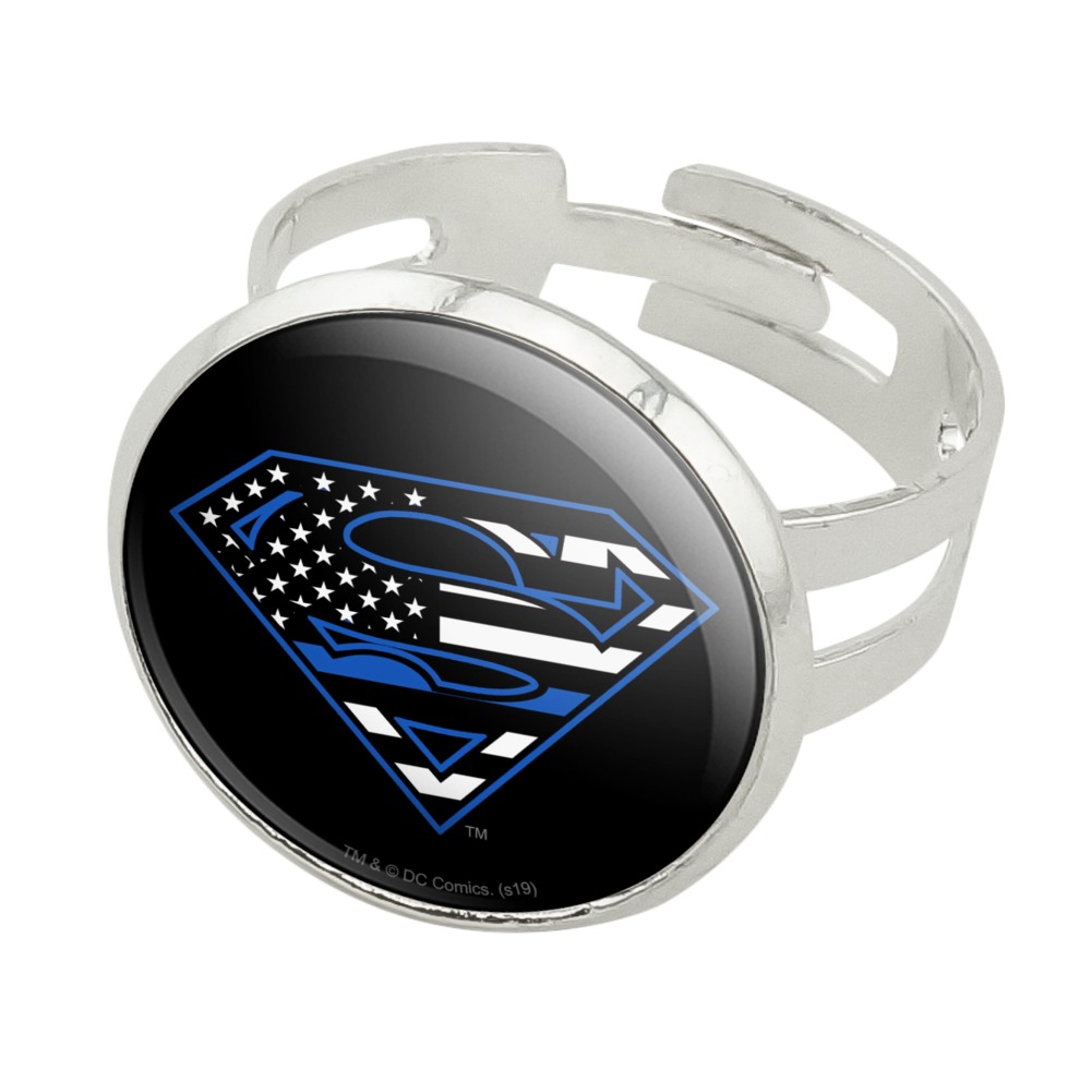 Superman Thin Blue Line Flag Shield Logo Silver Plated Adjustable ...