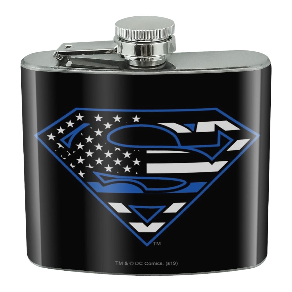 Superman Thin Blue Line Flag Shield Logo Stainless Steel 5oz Hip Drink ...
