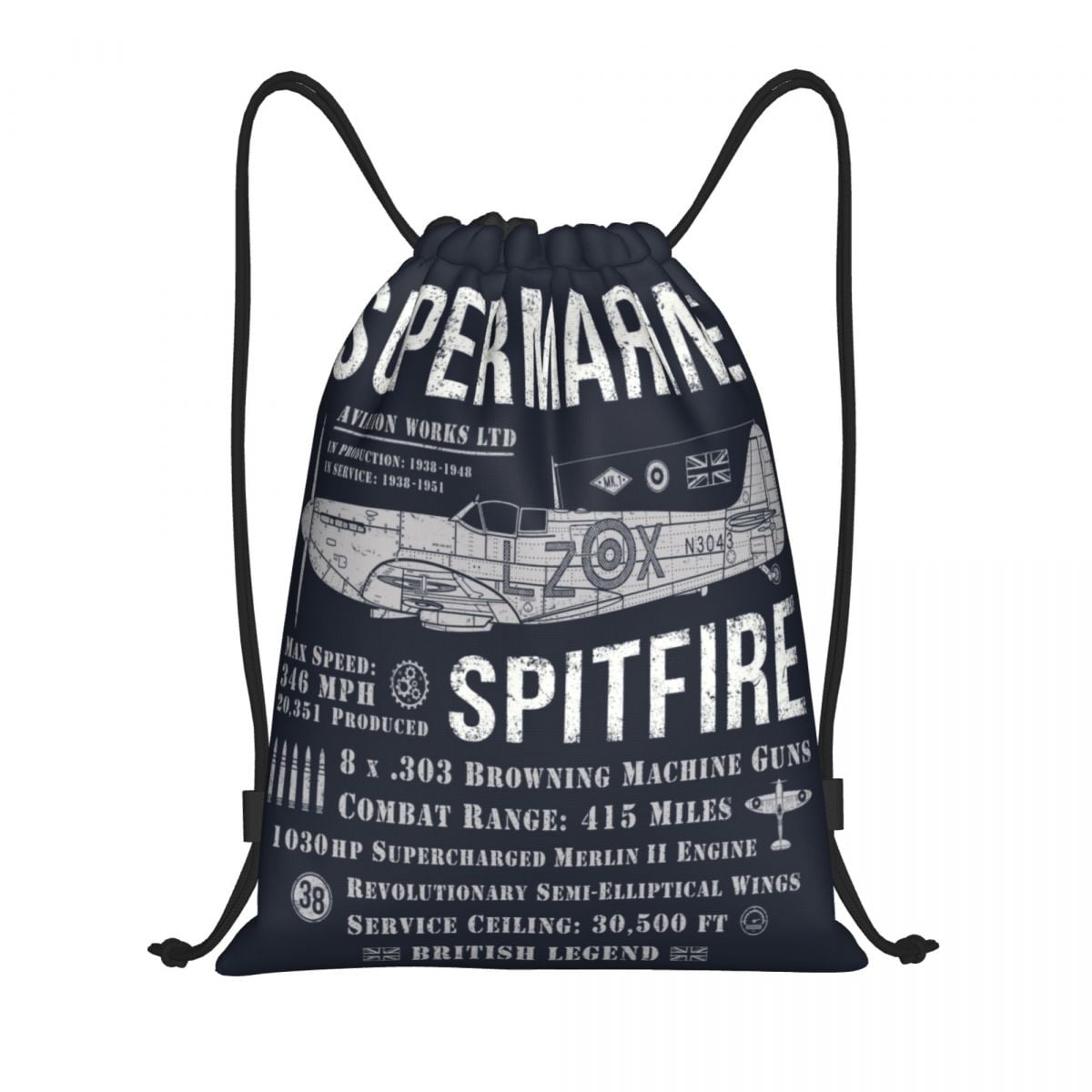 Supermarine Spitfire Drawstring Bag Men Women Portable Sports Gym ...