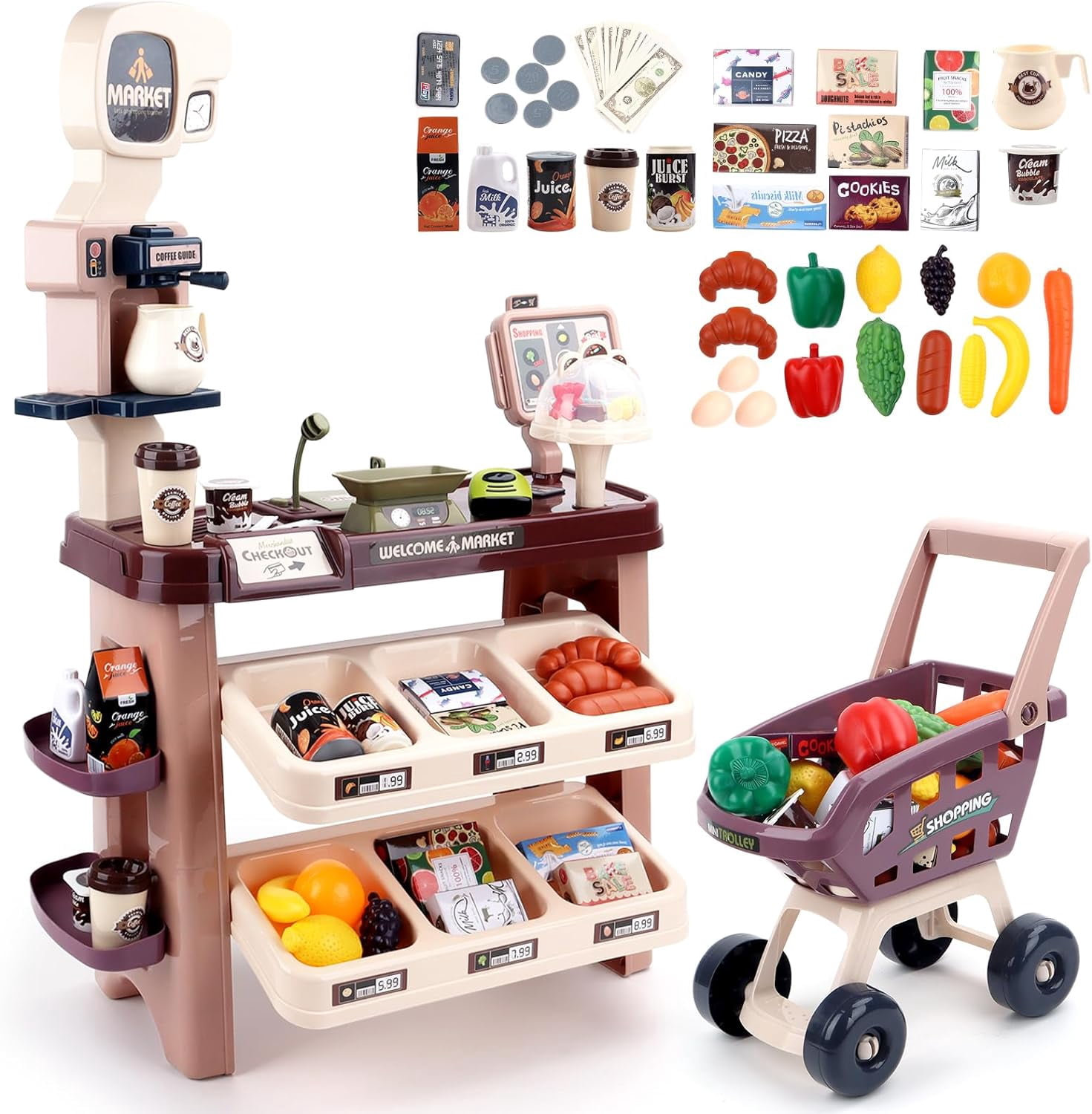 Supermarket Playset for Kids Grocery Store Pretend Play Role Market ...