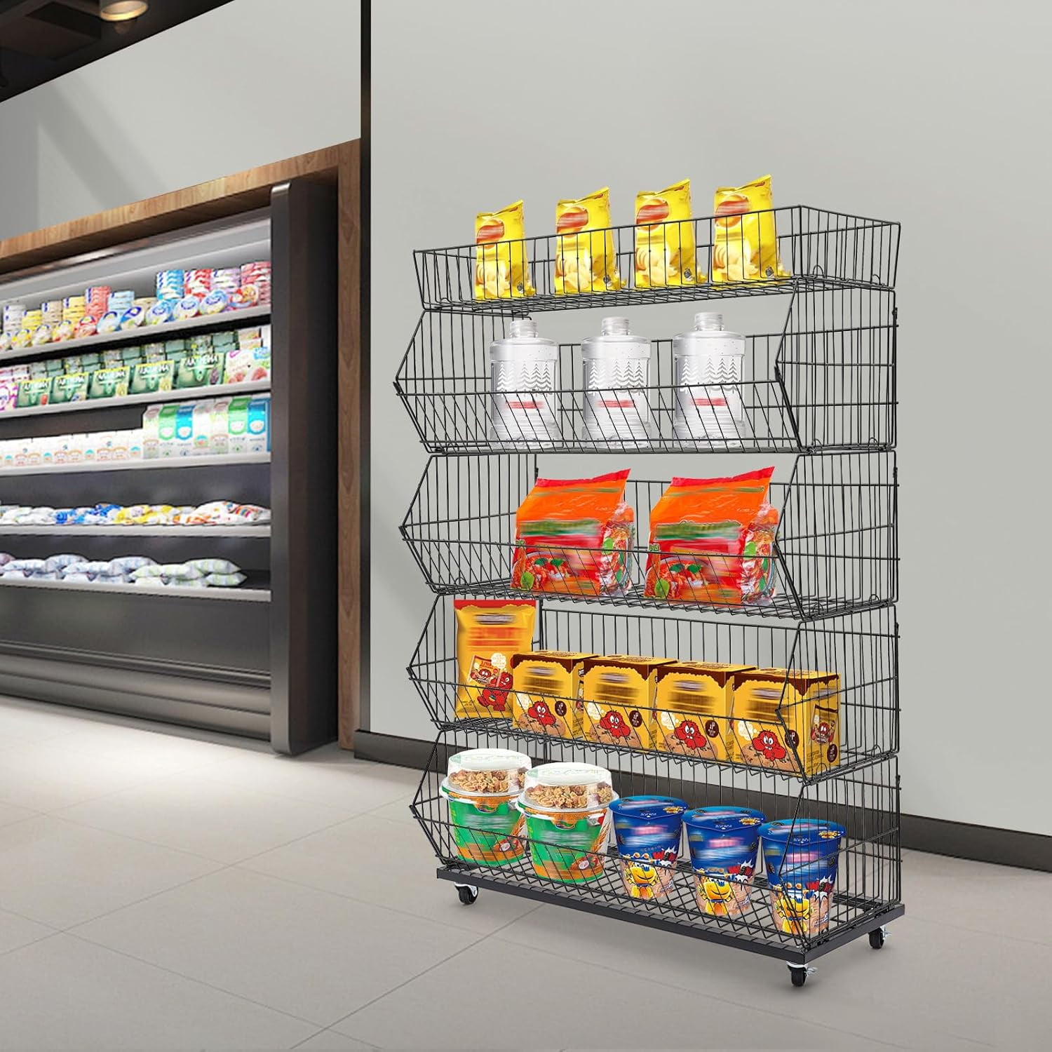 Supermarket Retail Rack Display Stand Tiers with Pulleys (Brakes ...