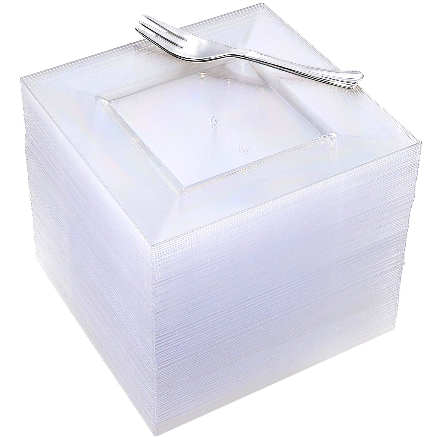Supernal 100pcs Clear Dessert TSF6 Plates with 100pcs Silver Dessert ...