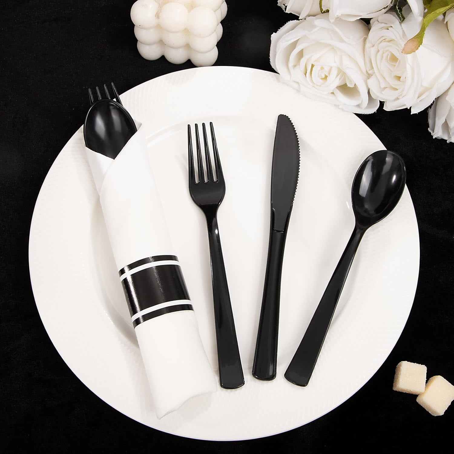 Supernal 120 Pack Black Plastic Silverware, Rolled Silverware ...