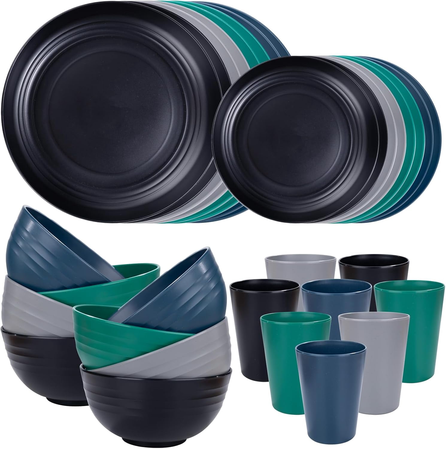 Supernal 32pcs Wheat Straw Dinnerware Sets,Plastic Plates and Bowls ...