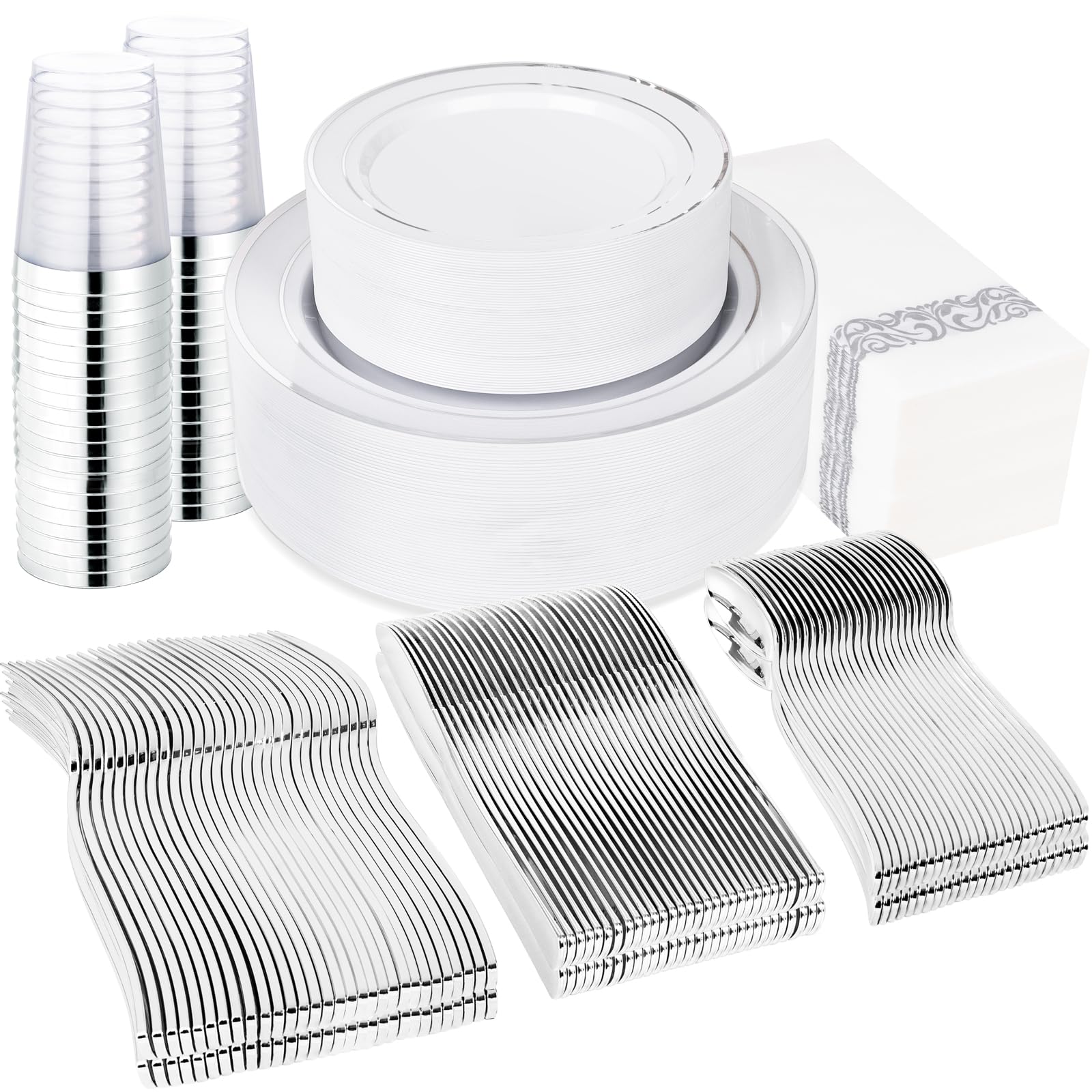 Supernal 400pcs Silver Plastic Dinnerware Set Heavy Duty Disposable ...