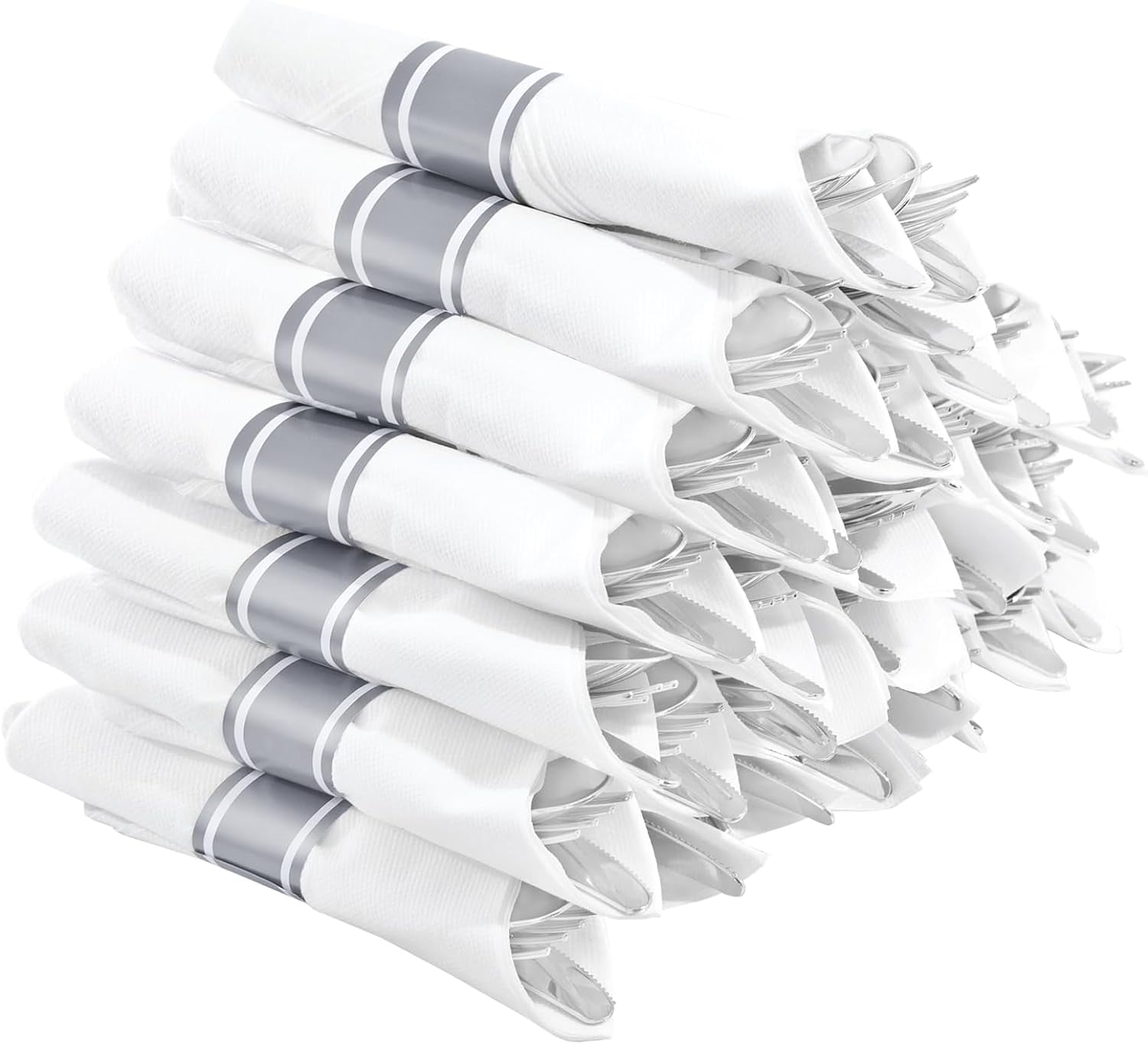 "Supernal Pre Rolled Silver Plastic Silverware Set of 30 Wrapped ...