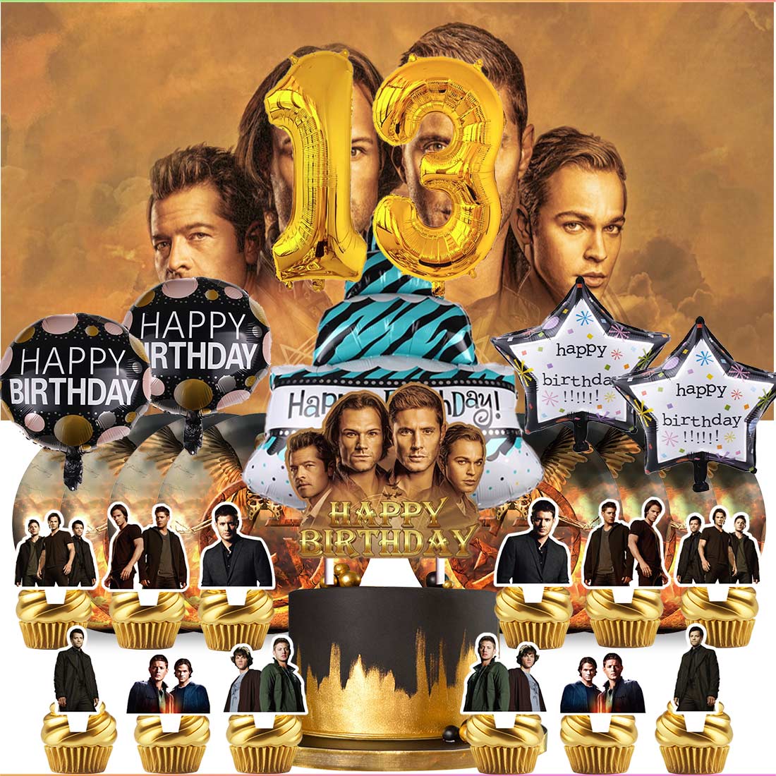 Supernatural 13th Tableware Balloons Cake Toppers Backdrop Banner ...