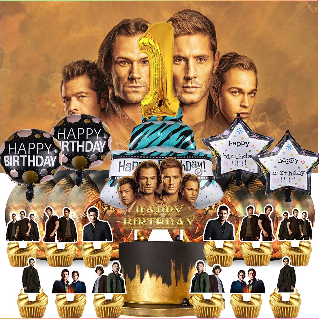 Supernatural 1st Tableware Balloons Cake Toppers Backdrop Banner ...