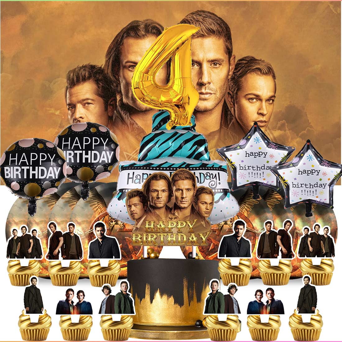 Supernatural 4th Tableware Balloons Cake Toppers Backdrop Banner ...