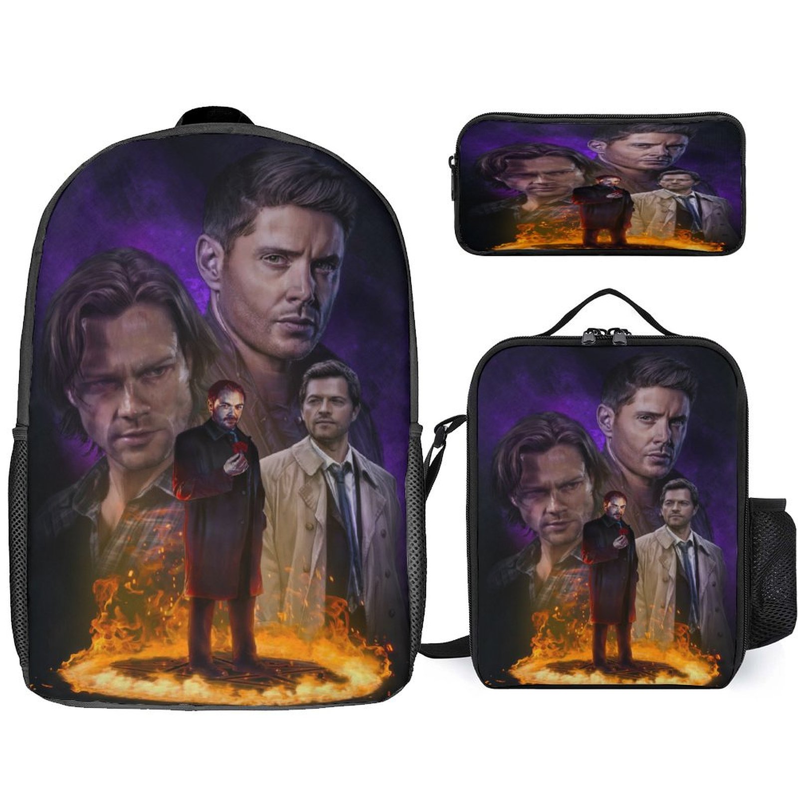 Supernatural Backpack 3 Piece Set with Lunch Box And Pencil Case 3D ...