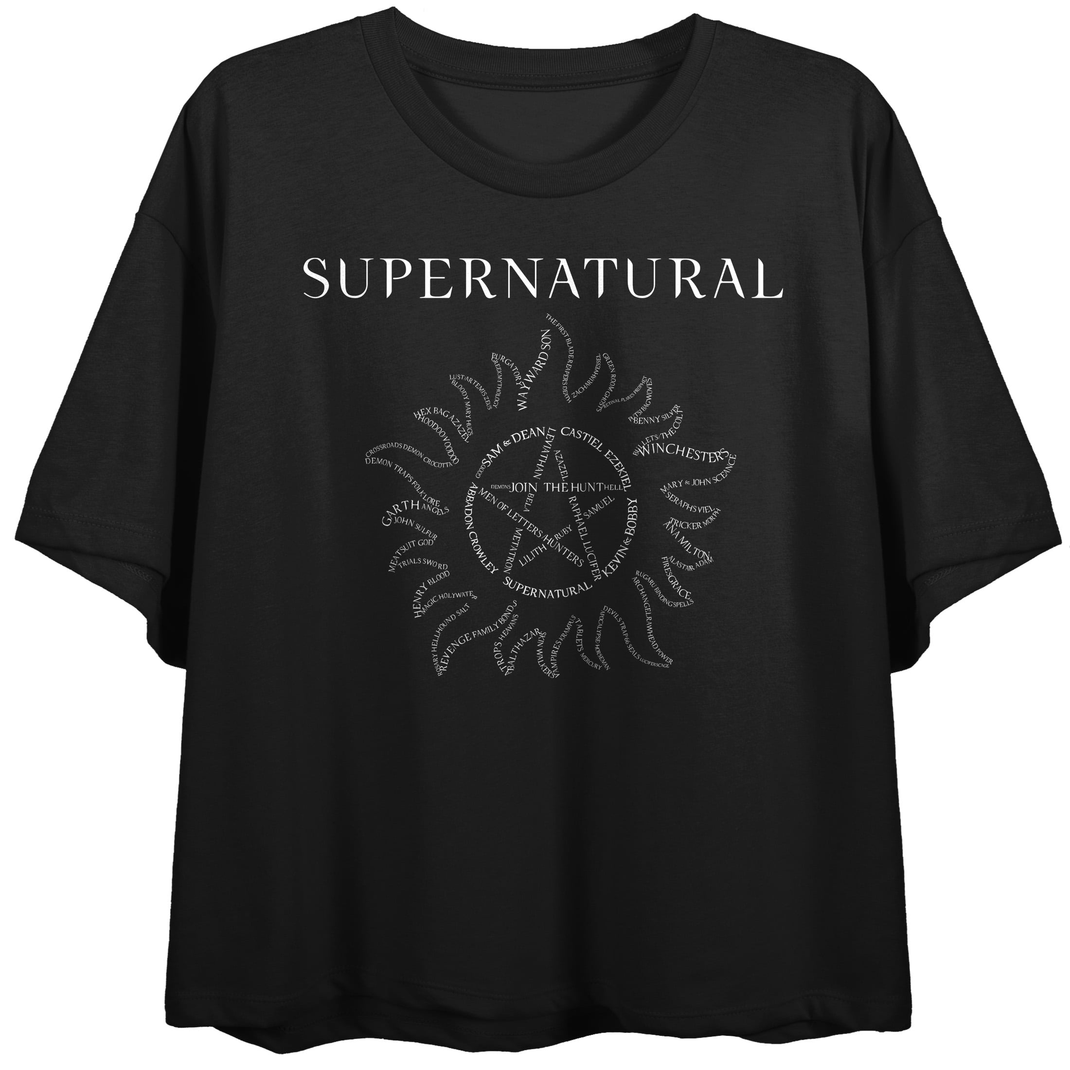 Supernatural Logo Art (Front) and Verbiage (Back) Women's Black Graphic ...