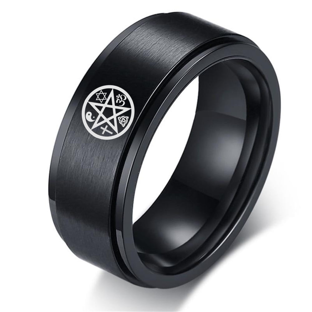 Supernatural Pentagram Pentacle Spinner Ring, Cross Star of David Yin ...