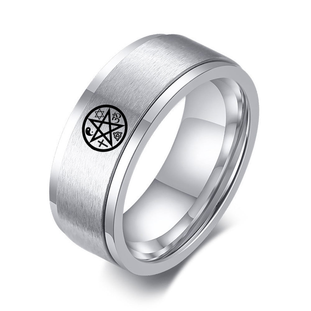 Supernatural Pentagram Pentacle Spinner Ring, Cross Star of David Yin ...