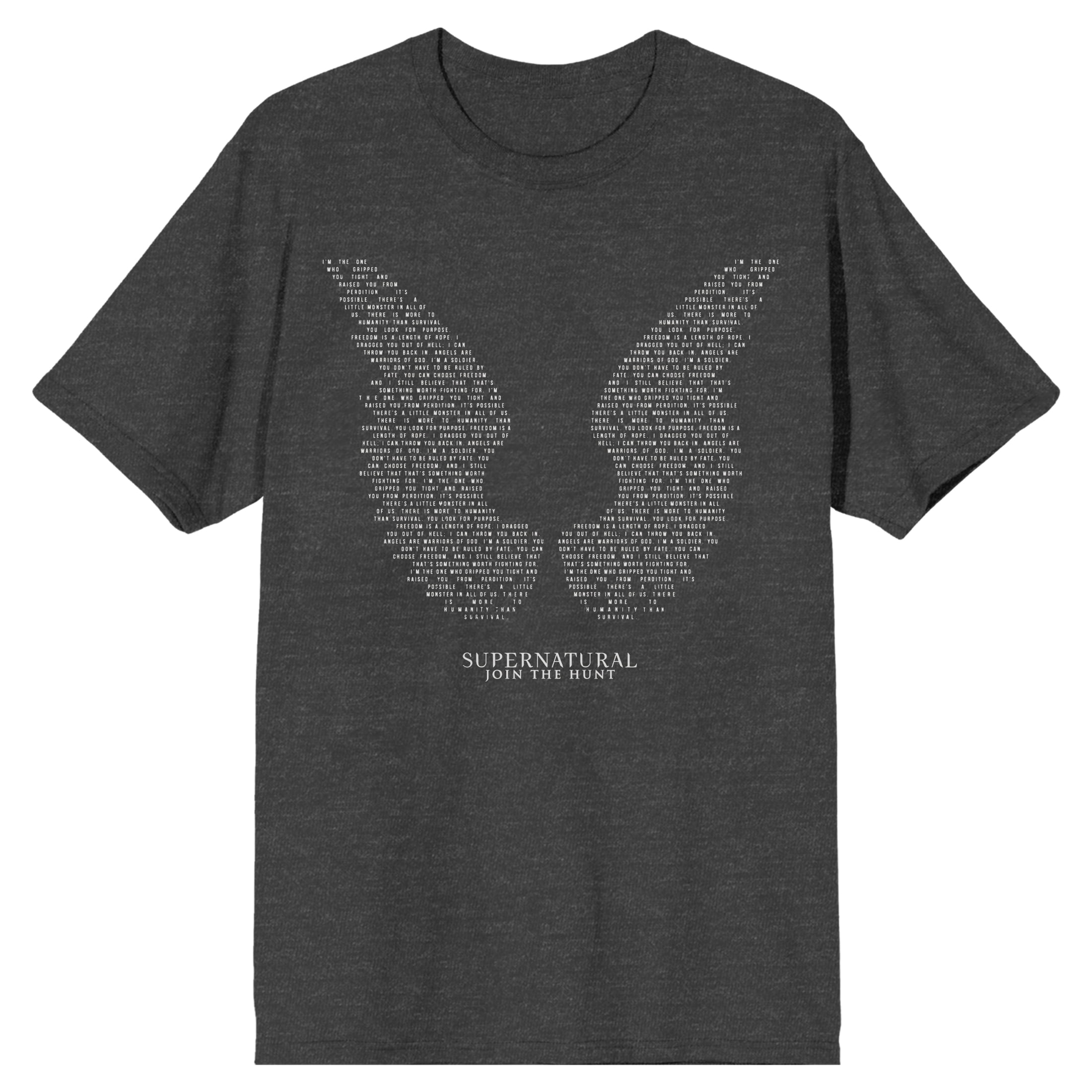 Supernatural Text Wings Men's Charcoal Heather T-shirt-Medium - Walmart ...