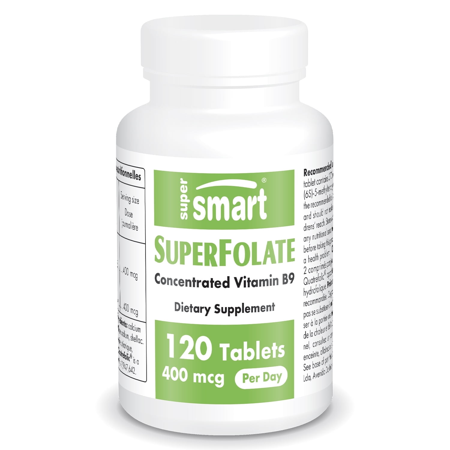 SuperSmart - Super Folate Supplement - Folic Acid 400 mcg per Day ...