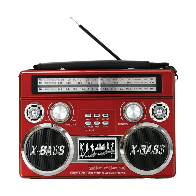 Supersonic SC-1097BT-RED Portable AM/FM 3-Band Rechargeable Electric ...