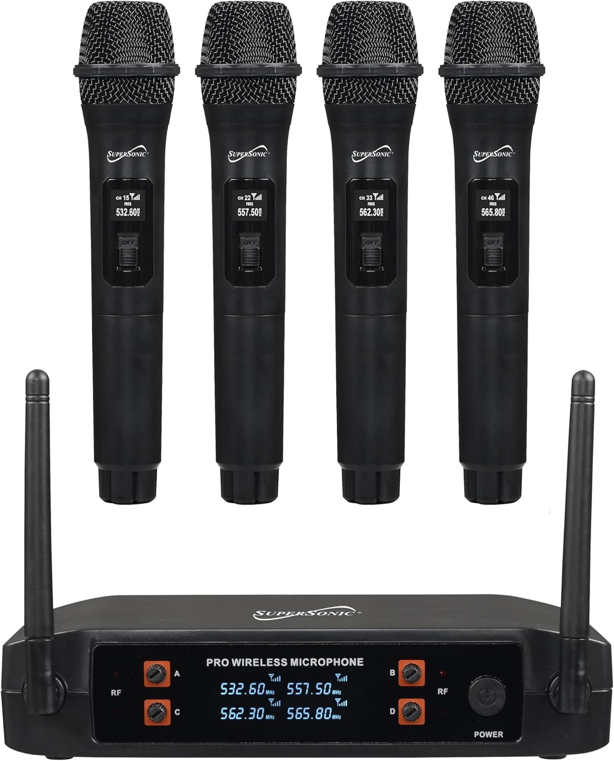 Supersonic SC-909 2.4G 4 Channel Wireless Microphone System 160FT Range ...