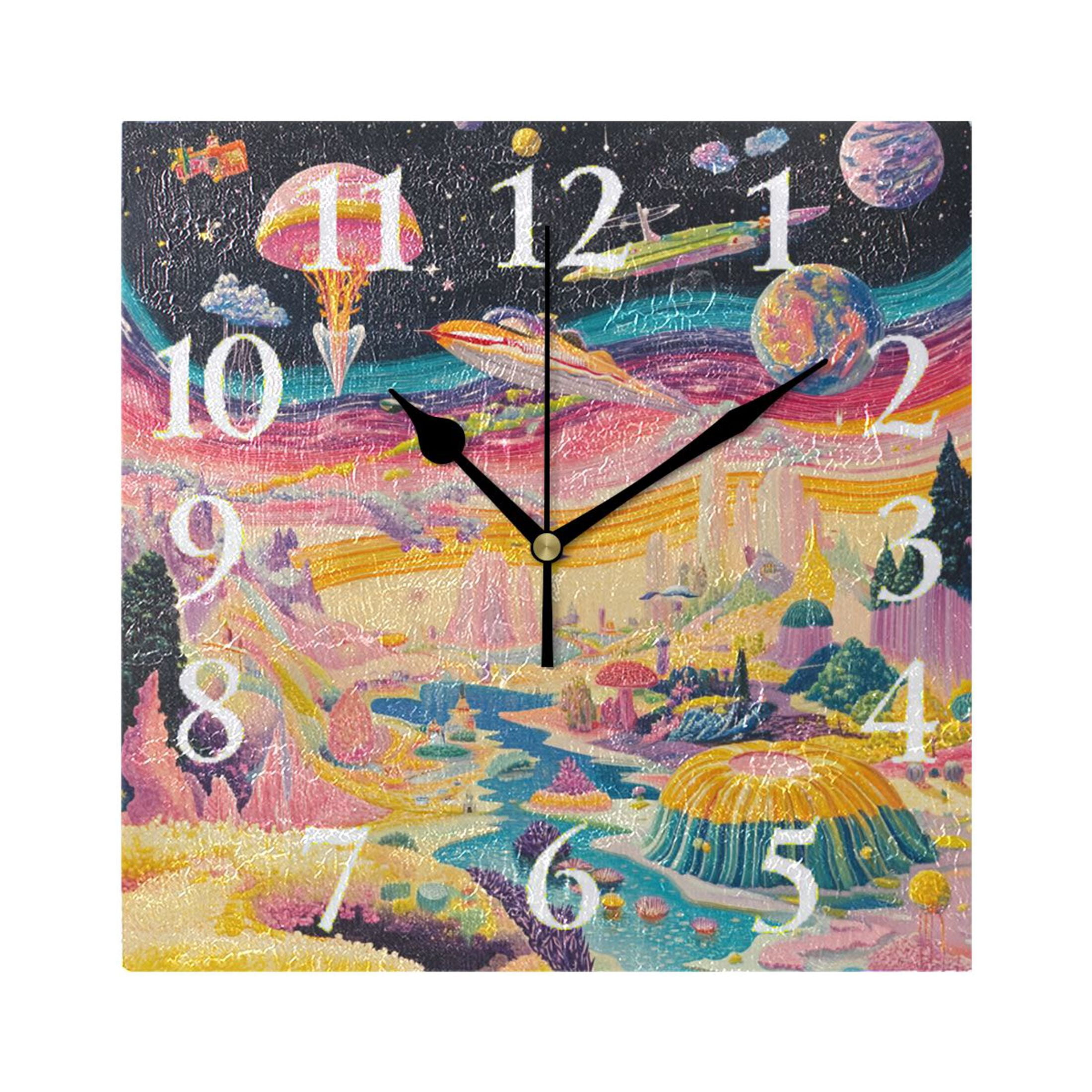 Supersonic Wonderland Planets Universe Square Wall Clock Battery ...