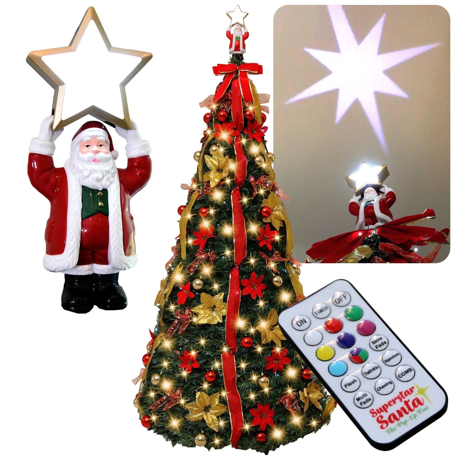 Superstar Santa Pop-Up Christmas Tree, AS-SEEN-ON-TV, Santa Topper ...