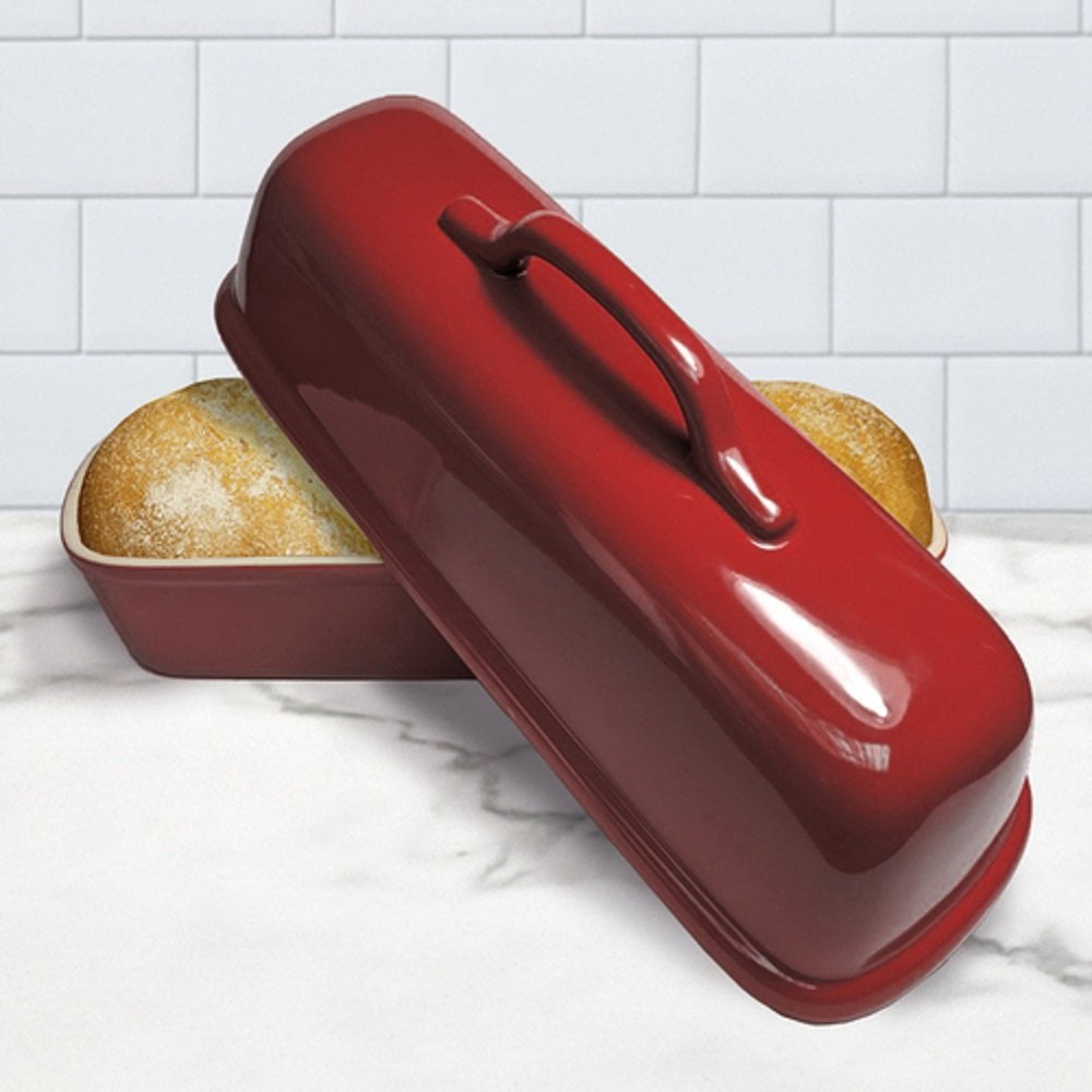 Superstone Covered Bread Baker | Red Glaze | Stoneware Loaf Pan for ...