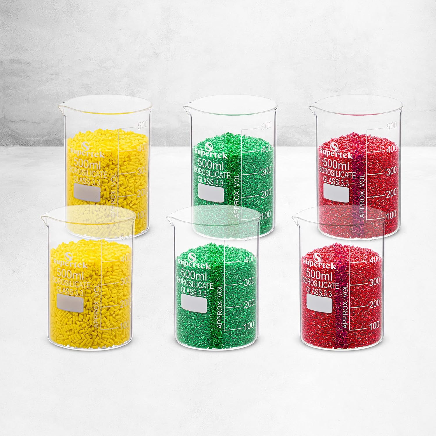 Supertek Low Form 500 ml Pack of 6 Borosilicate Glass Beaker with ...