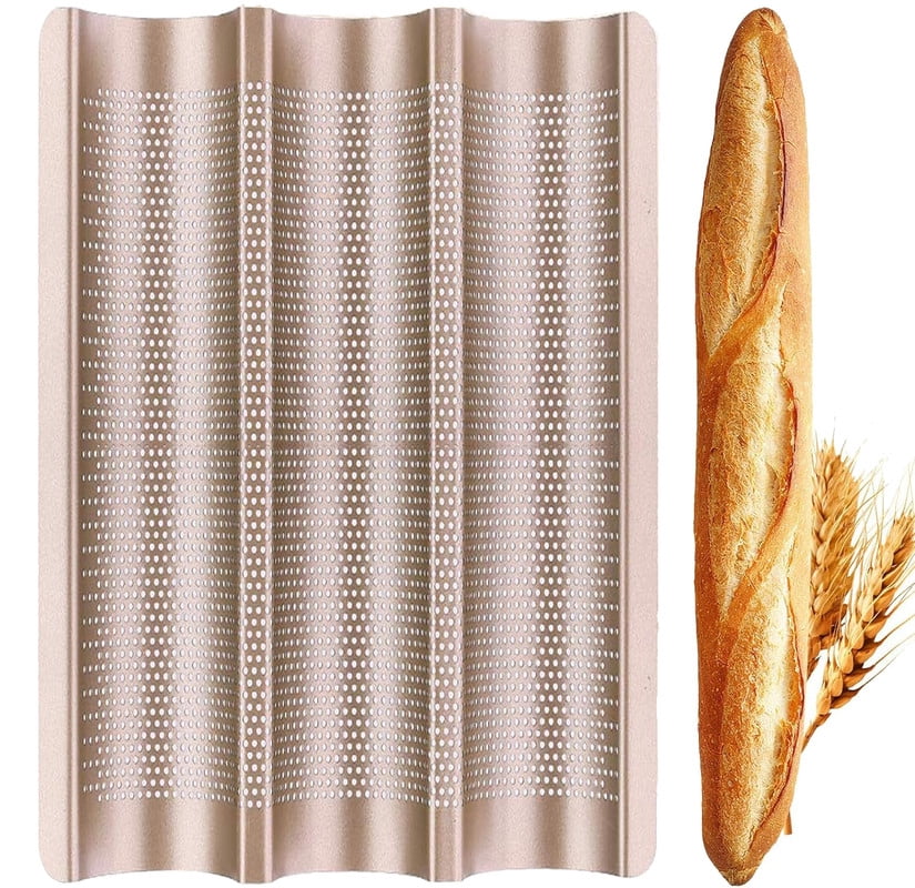 Supertina Baguette Pan, French Bread Baking Pan Perforated 3 Loaves ...