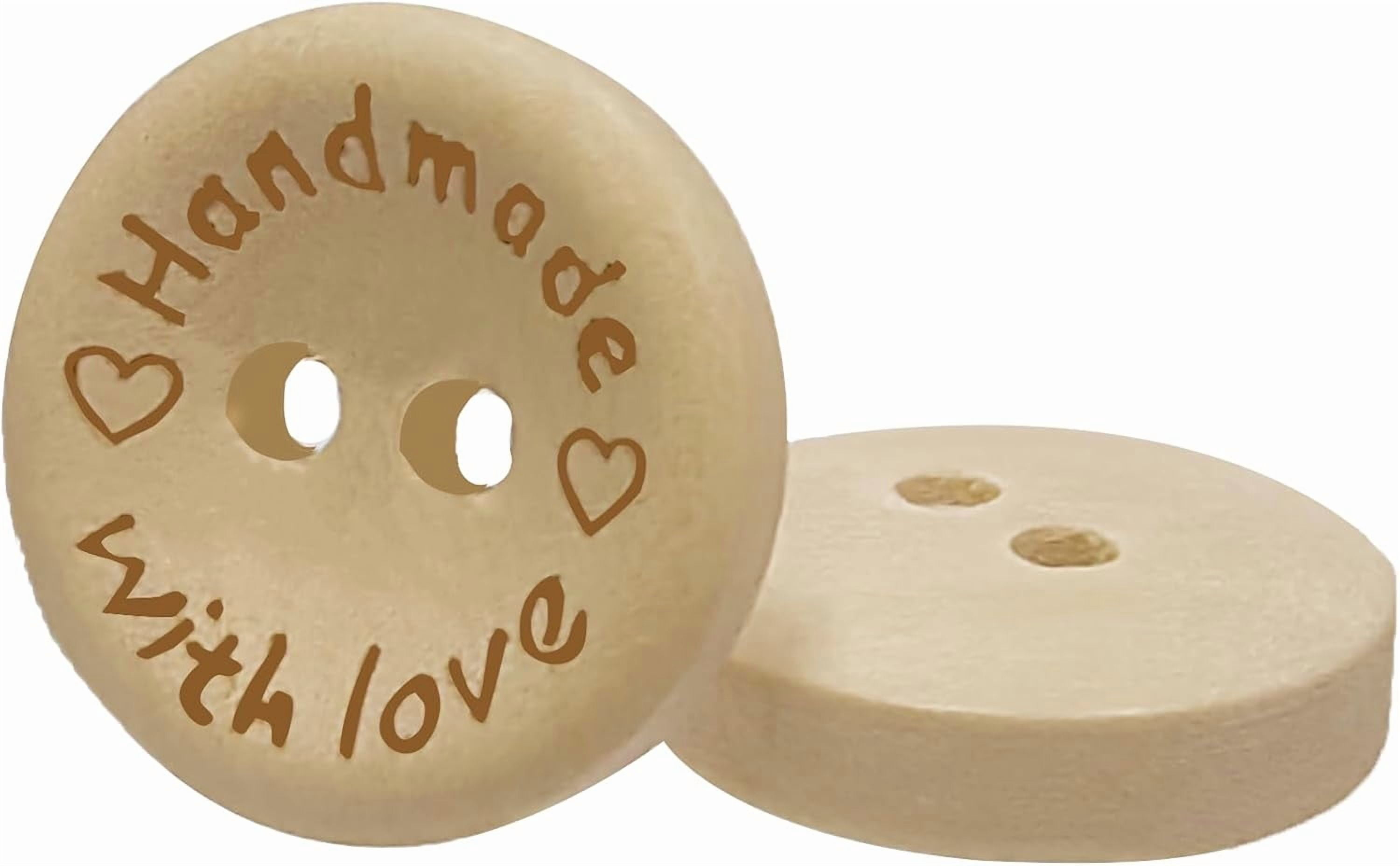Supertina Pack of 100 Handmade with Love Wooden Buttons for Sewing ...