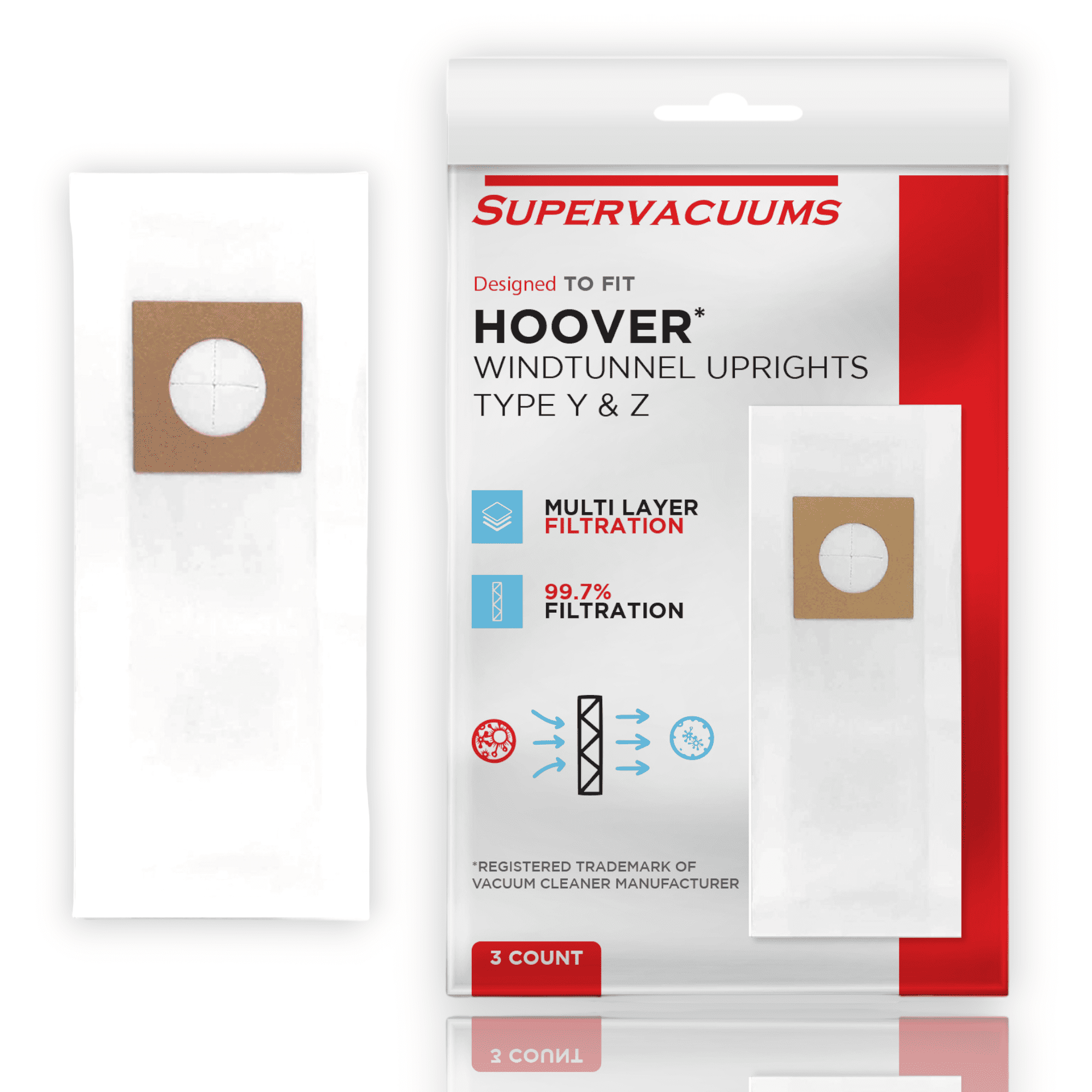 Supervacuums Micro Filtration Paper Vacuum Bags for Hoover Type Y & Z ...