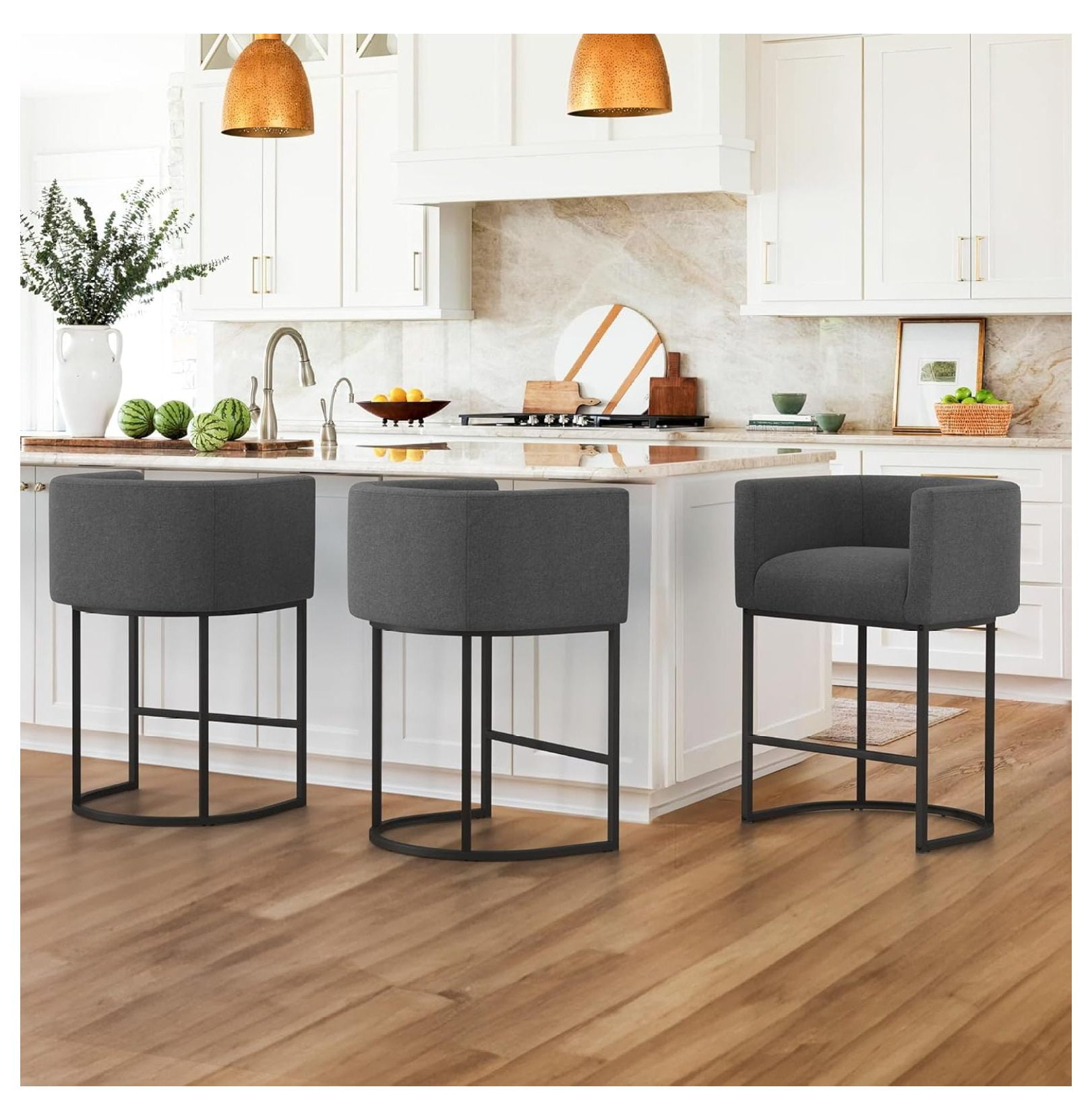 Superwum 27" H Counter Height Bar Stools Set of 3, Modern Barrel ...