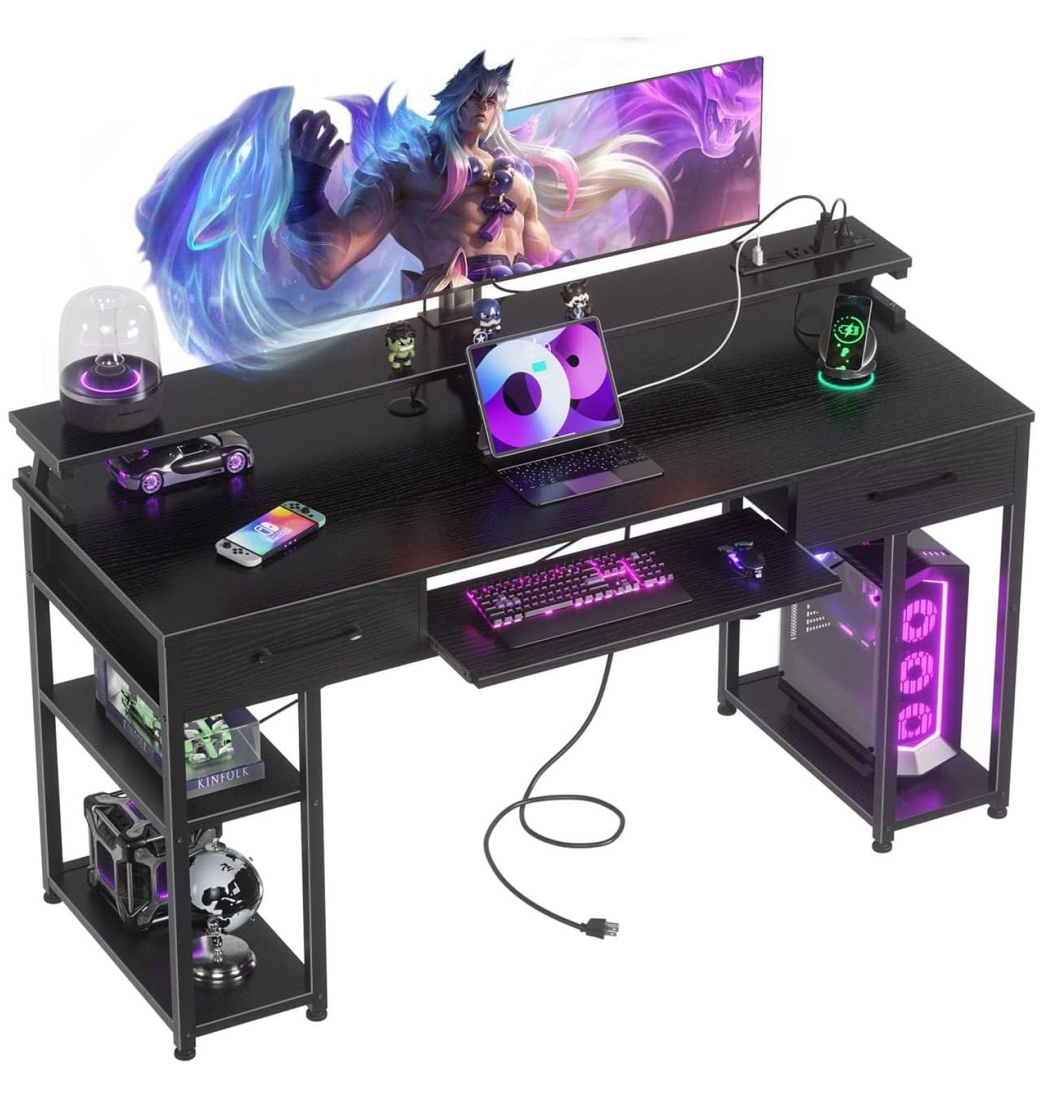 Superwum 55 inch Computer Office Desk with USB Charging Port and ...