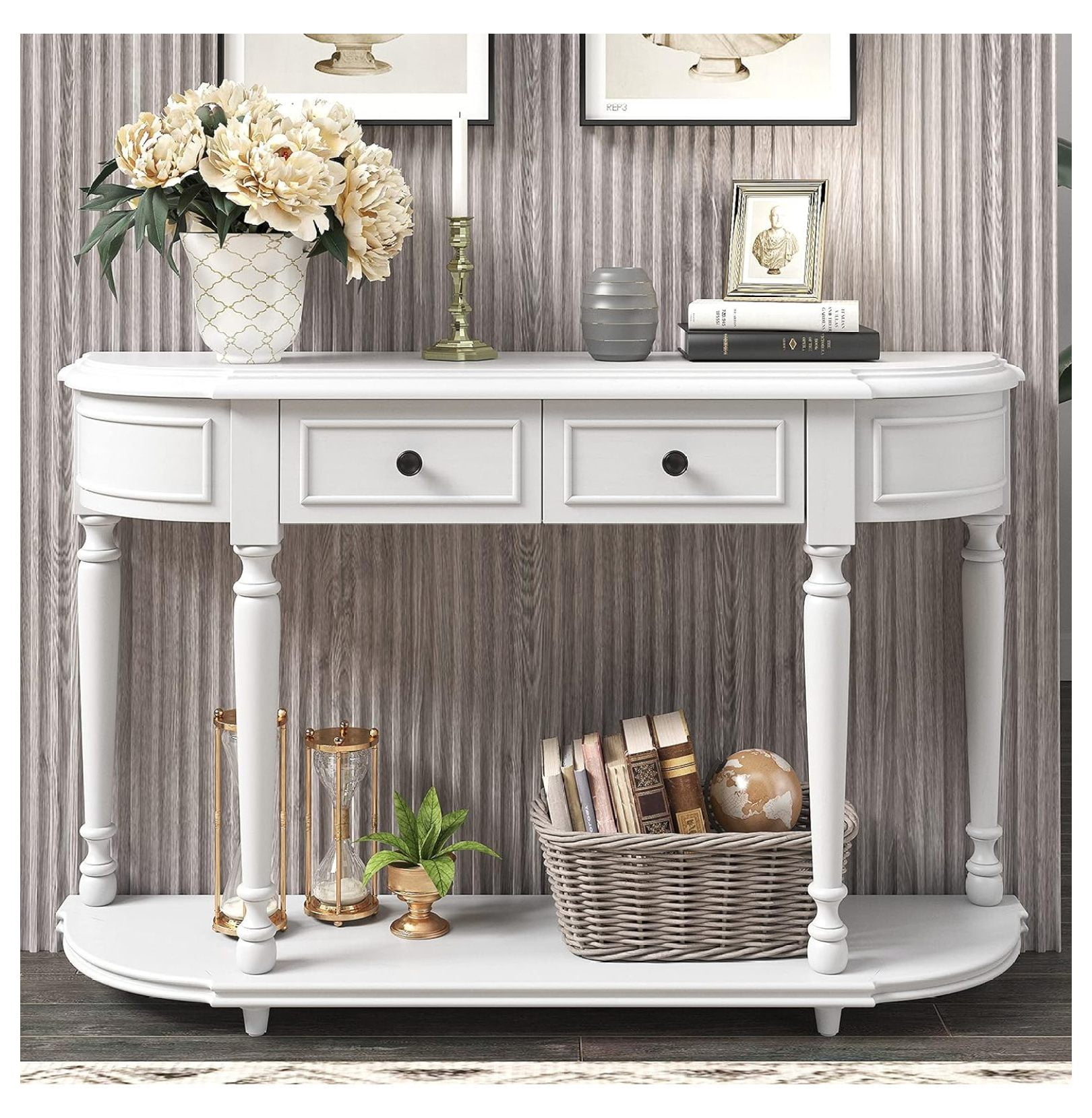 Superwum Circular Curved Console Table Sofa Table Entryway Table with 2 ...