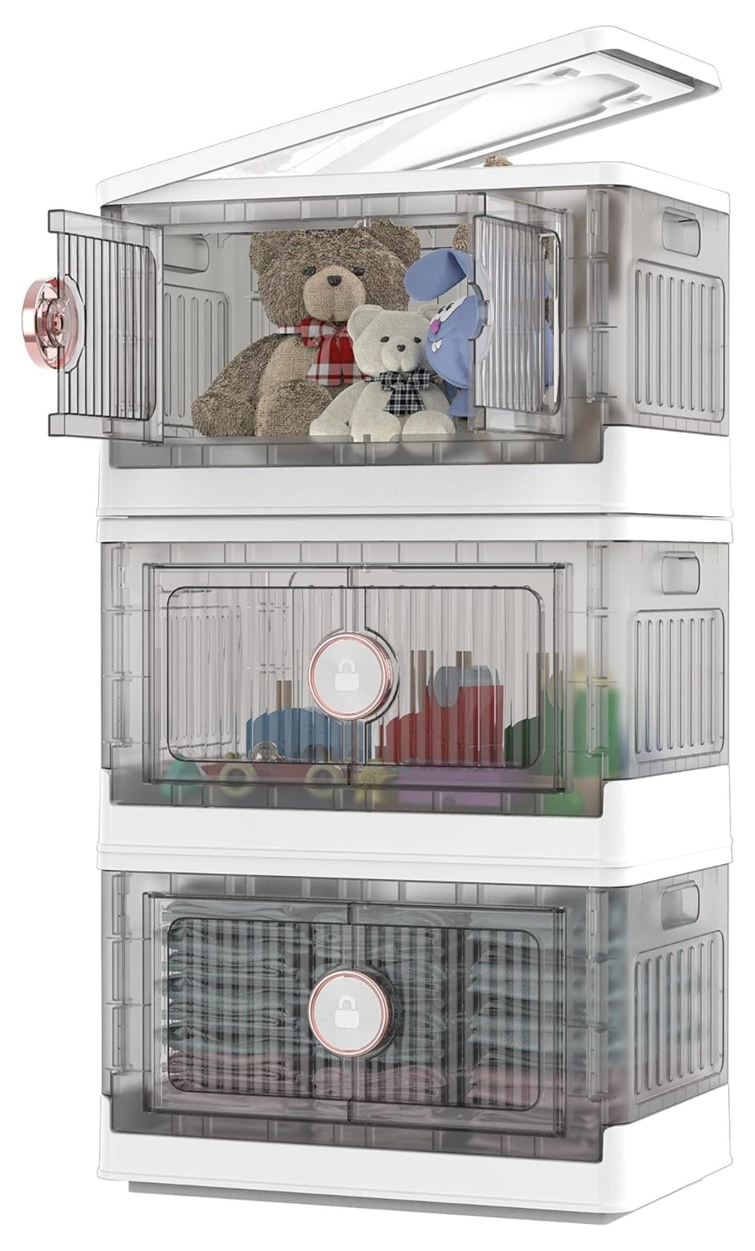 Superwum Clear Foldable Plastic Storage Container with Door, Lidded ...