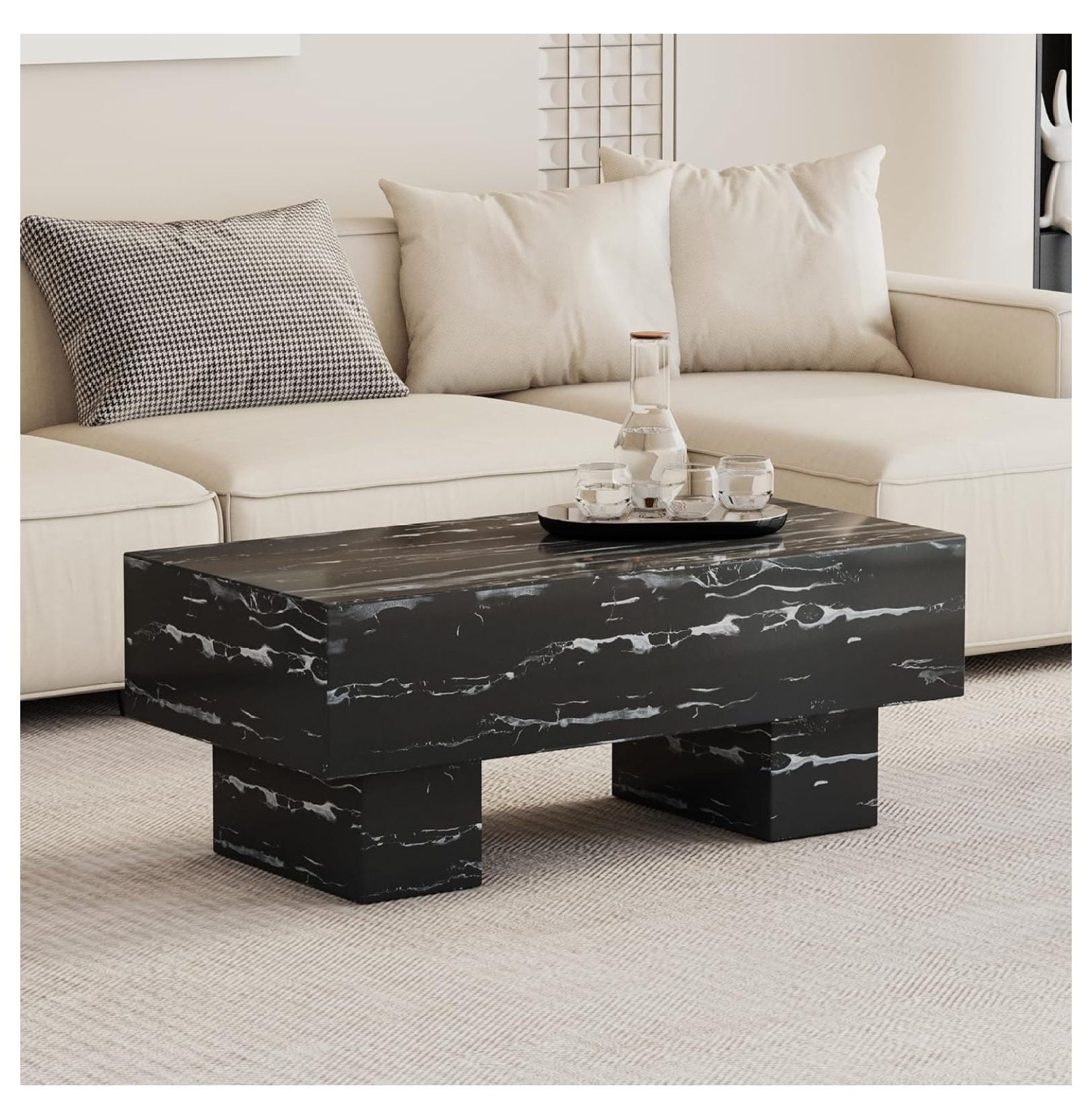Superwum Faux Marble Coffee Table Modern Rectangular Coffee Table ...