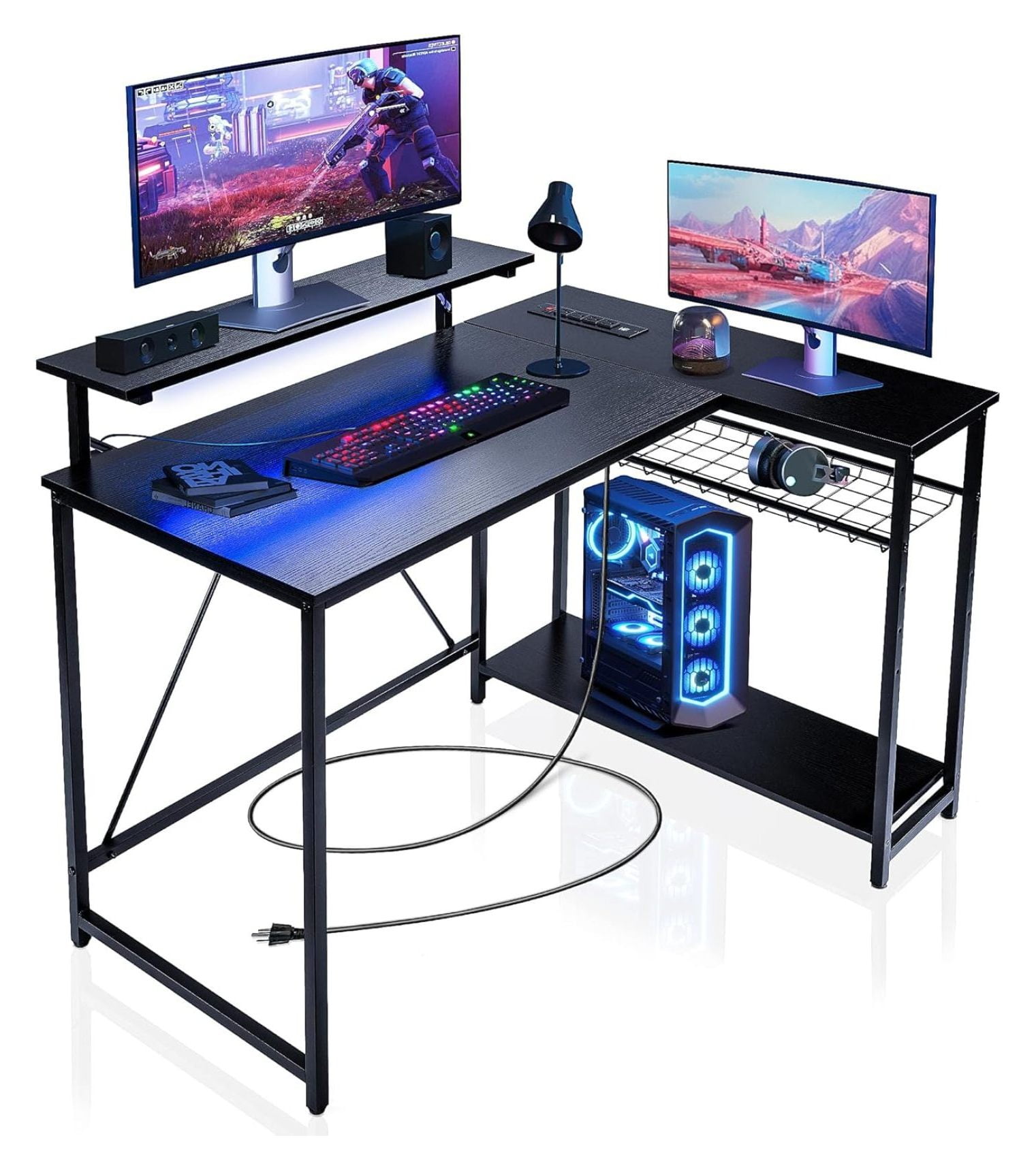 Superwum L Shaped Gaming Desk with LED & Outlets,42'' Corner Computer ...
