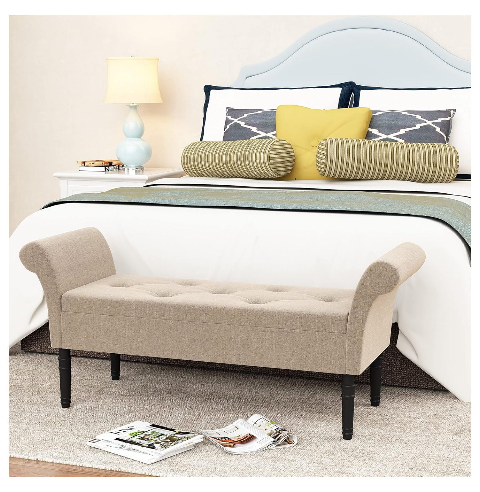 Superwum Modern PU Leather Storage Bench Tufted Bed Bench Entryway ...
