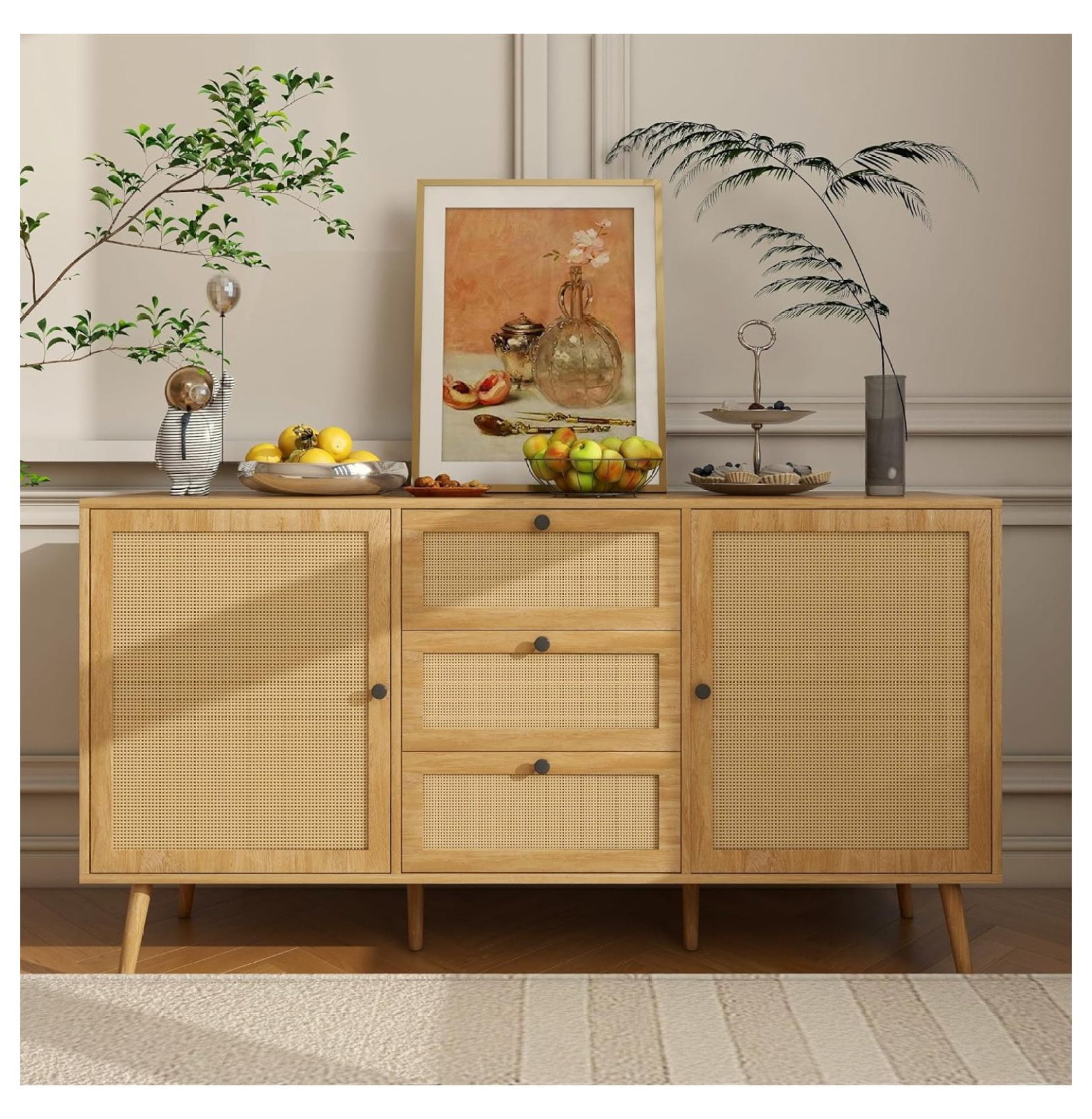 Superwum Rattan Sideboard Buffet Cabinet, 57.87" Rattan Accent Cabinet ...