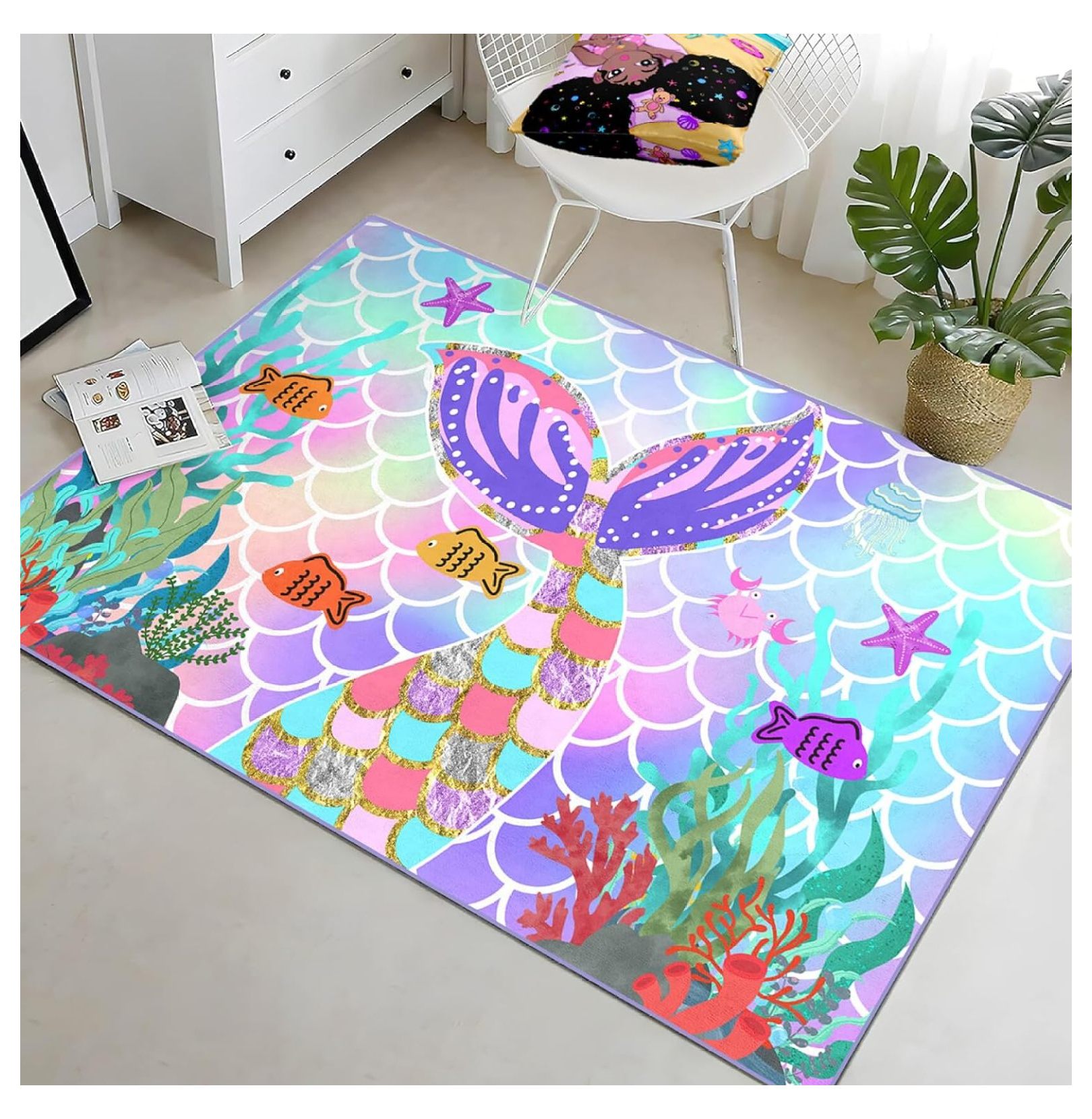 Superwum Rug for Girls Bedroom, Cartoon Tail Rug Ocean Animal Tail ...